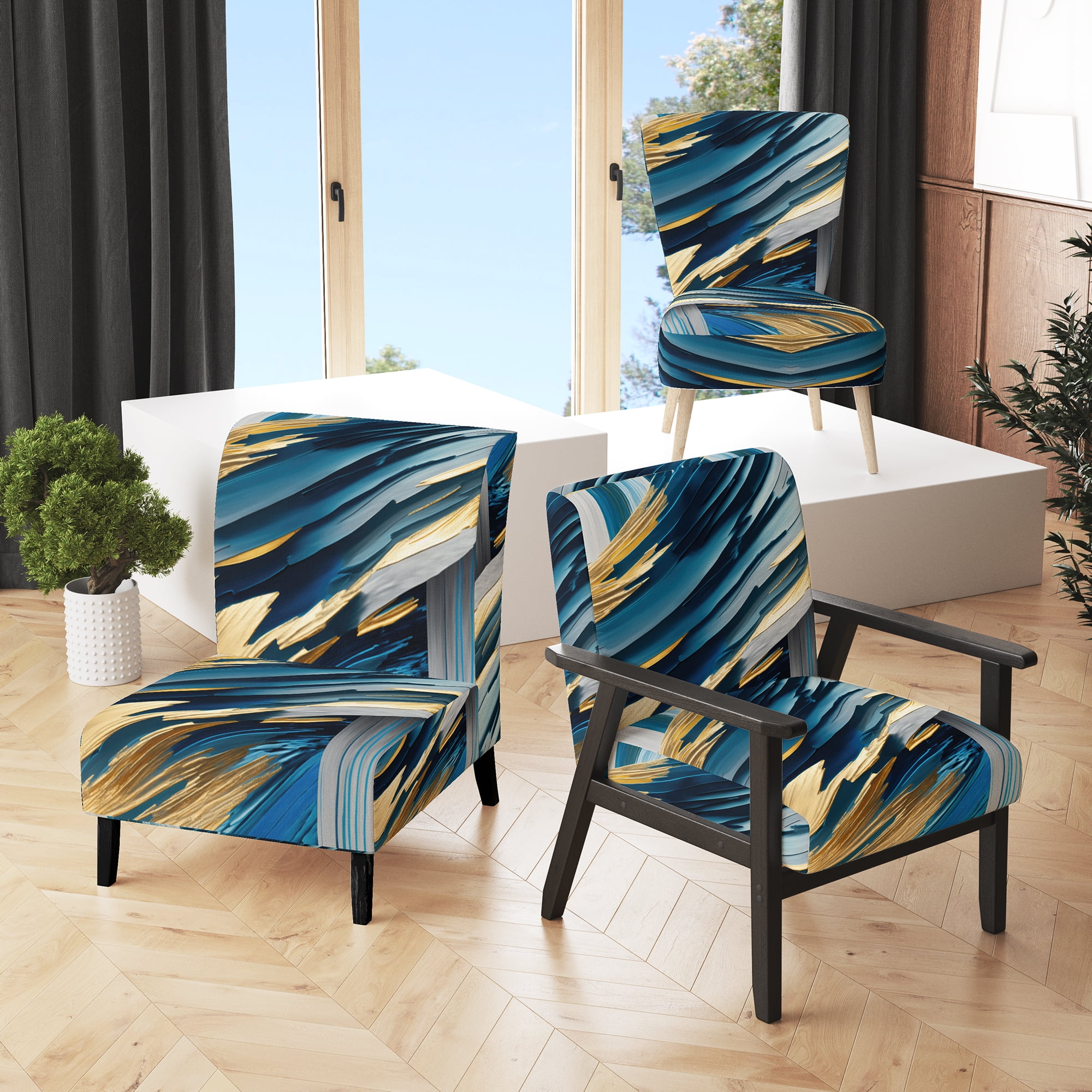 Designart "Golden Brush Strokes Pattern" Upholstered Modern ...