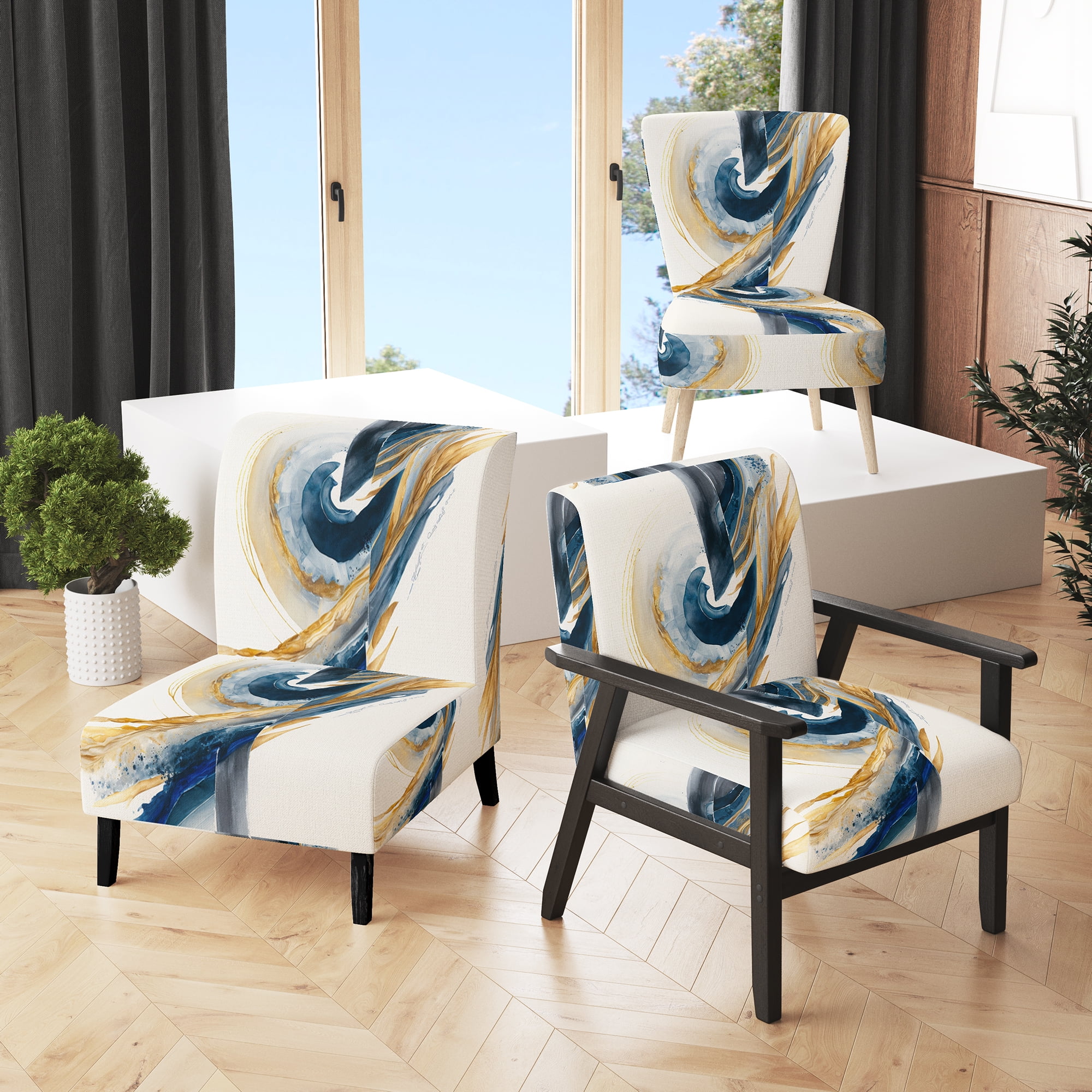 Designart "Golden Brush Strokes Pattern" Upholstered Modern ...