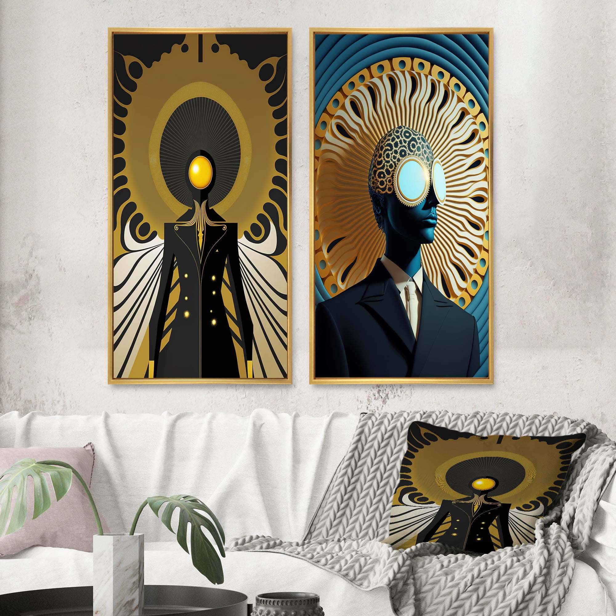 Designart "Golden Consciousness Embodied I" Modern Abstract Framed Wall ...