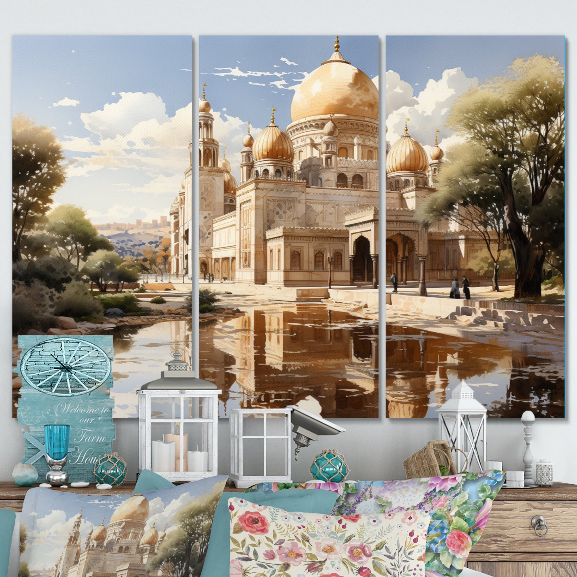 Designart "Golden Dome Islam painting II" Islamic Art Living Room Set ...