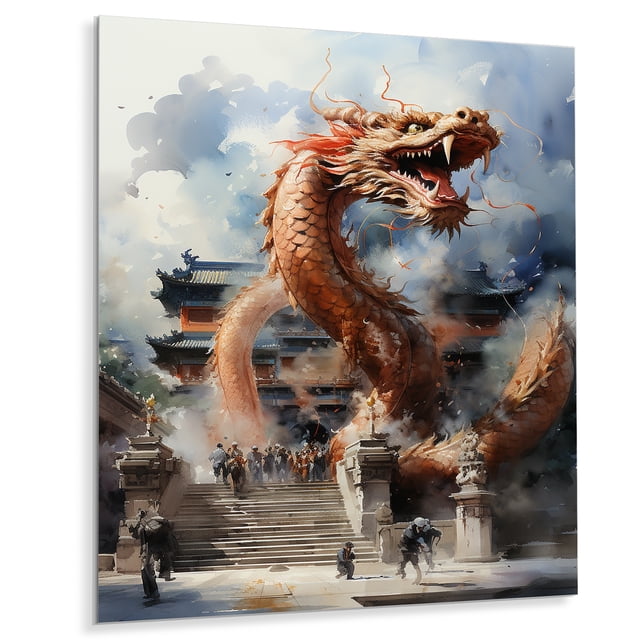 Designart "Golden Dragon China Art painting II" Animals Metal Art ...
