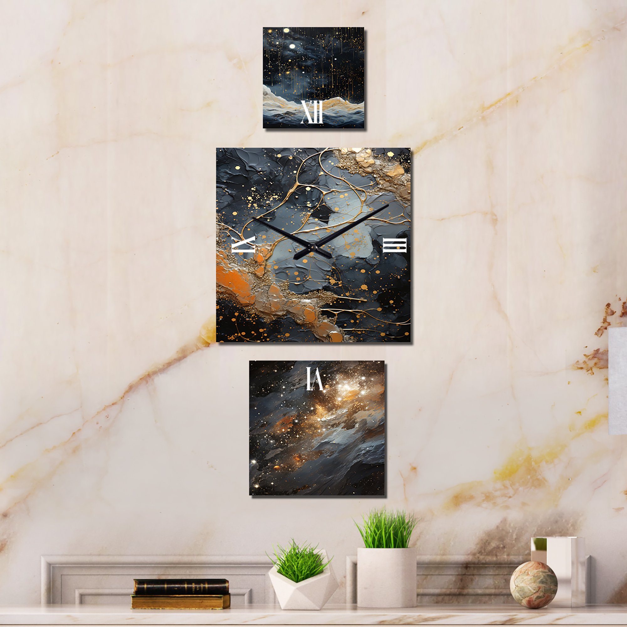 Designart "Golden and Ebony Astral Abstraction" Abstract Collages ...