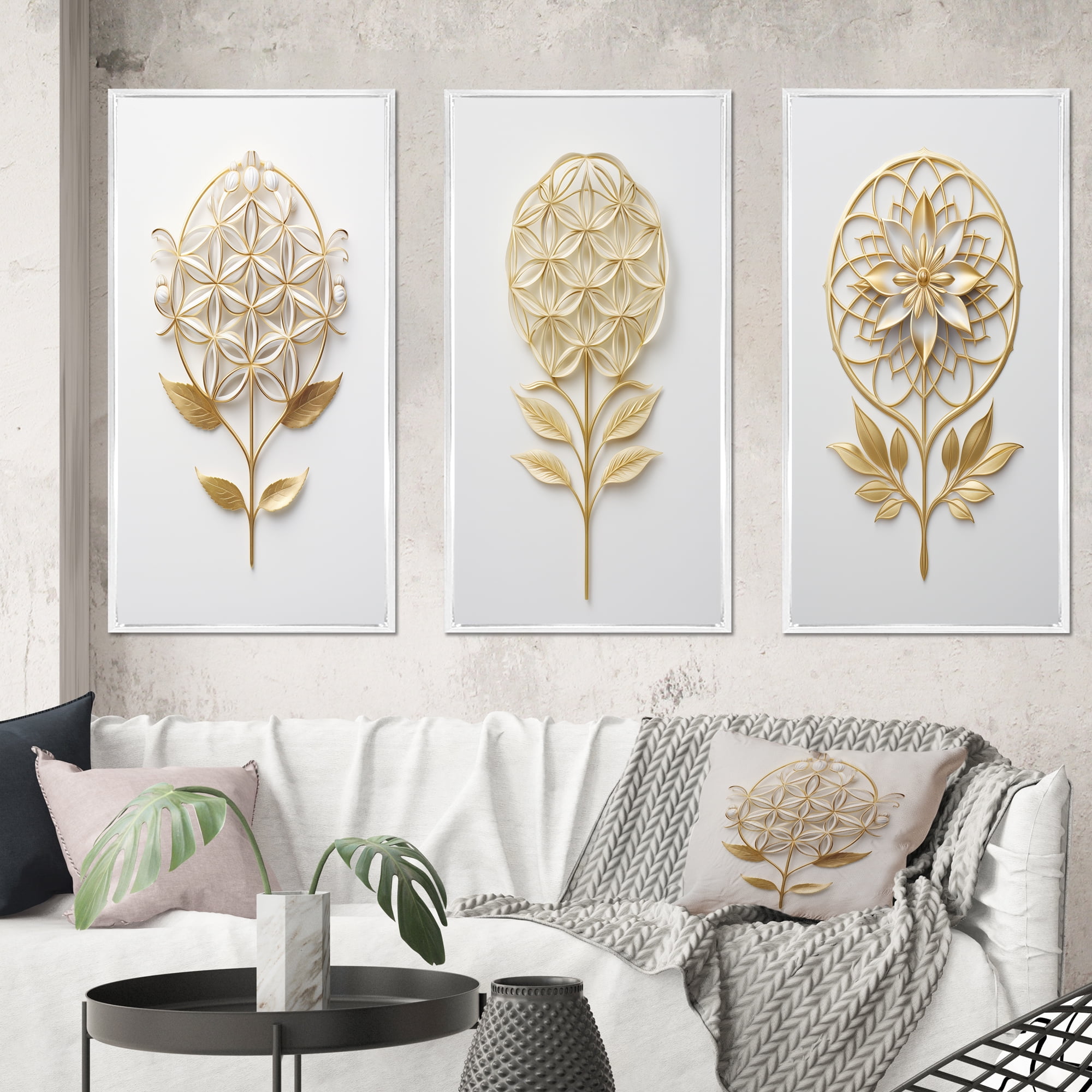 Designart "Golden Elegance Flower of Life II" Abstract Botanicals ...