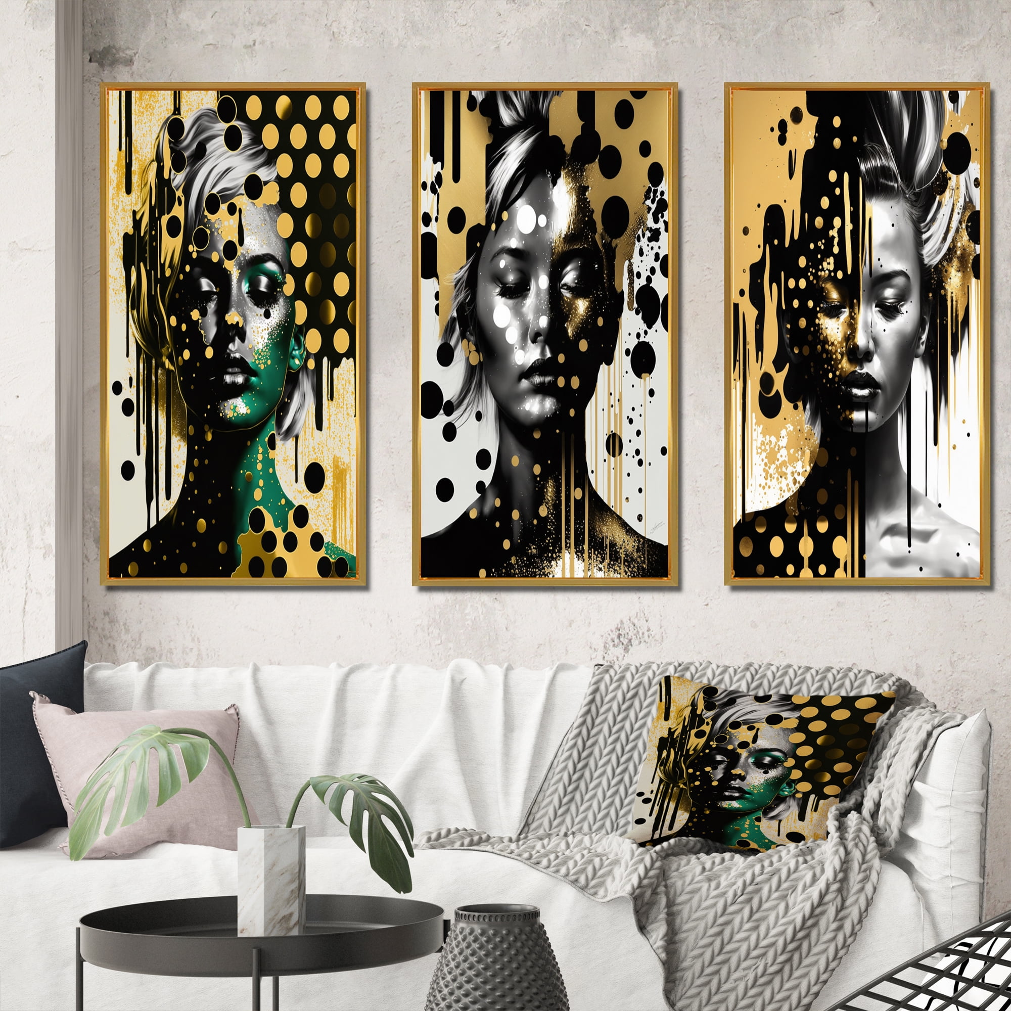 Designart "Golden Elegance Transcending Beauty III" Modern Woman Framed ...
