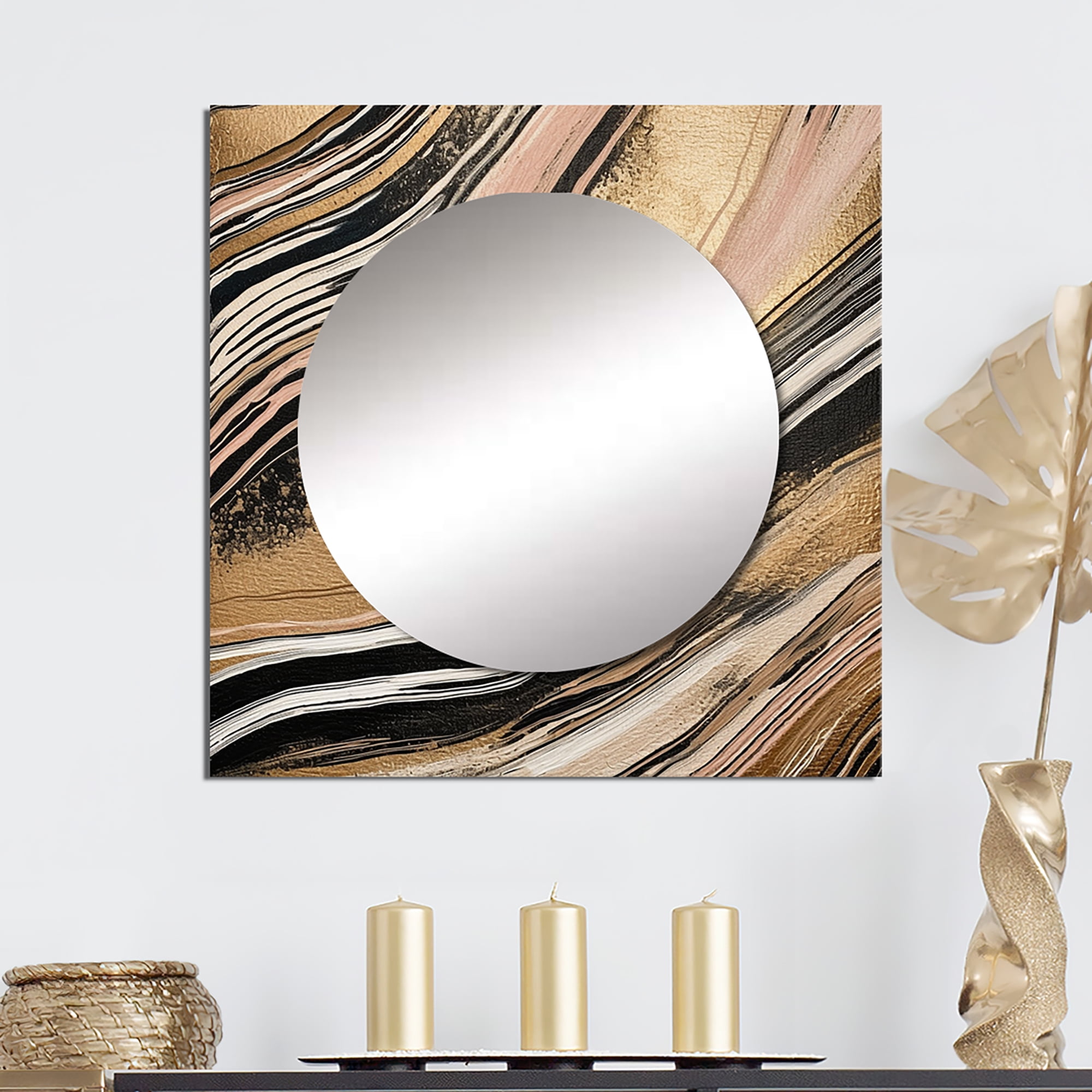 Designart "Golden Essence Embracing Lines II" Abstract Marble Square ...