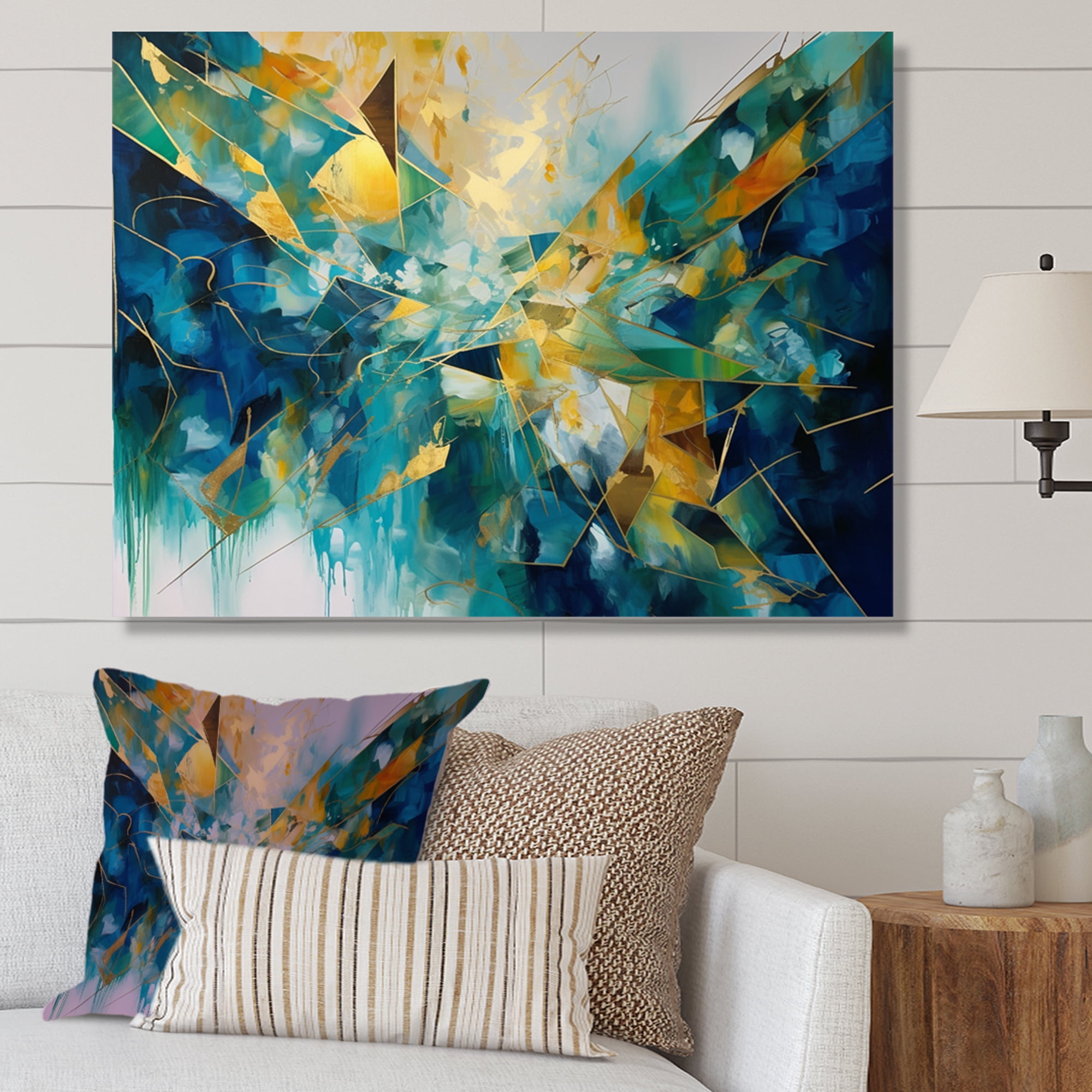 Designart "Golden Explosion Triangles VI" Modern Geometric Wall Art ...