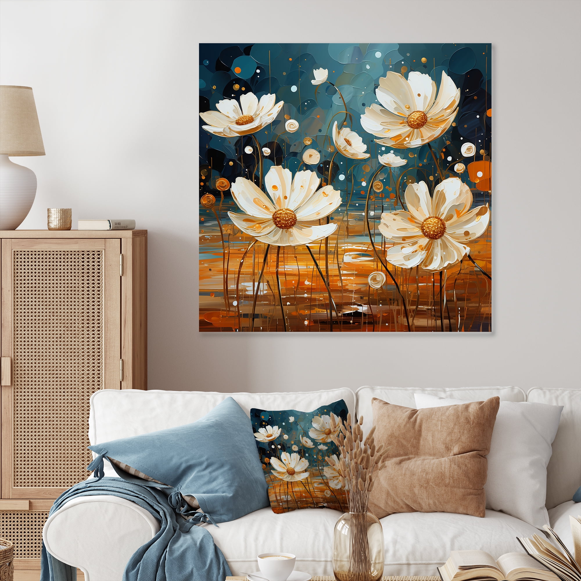 Designart "Golden Fields of Pointillism blooms In White and Gold ...