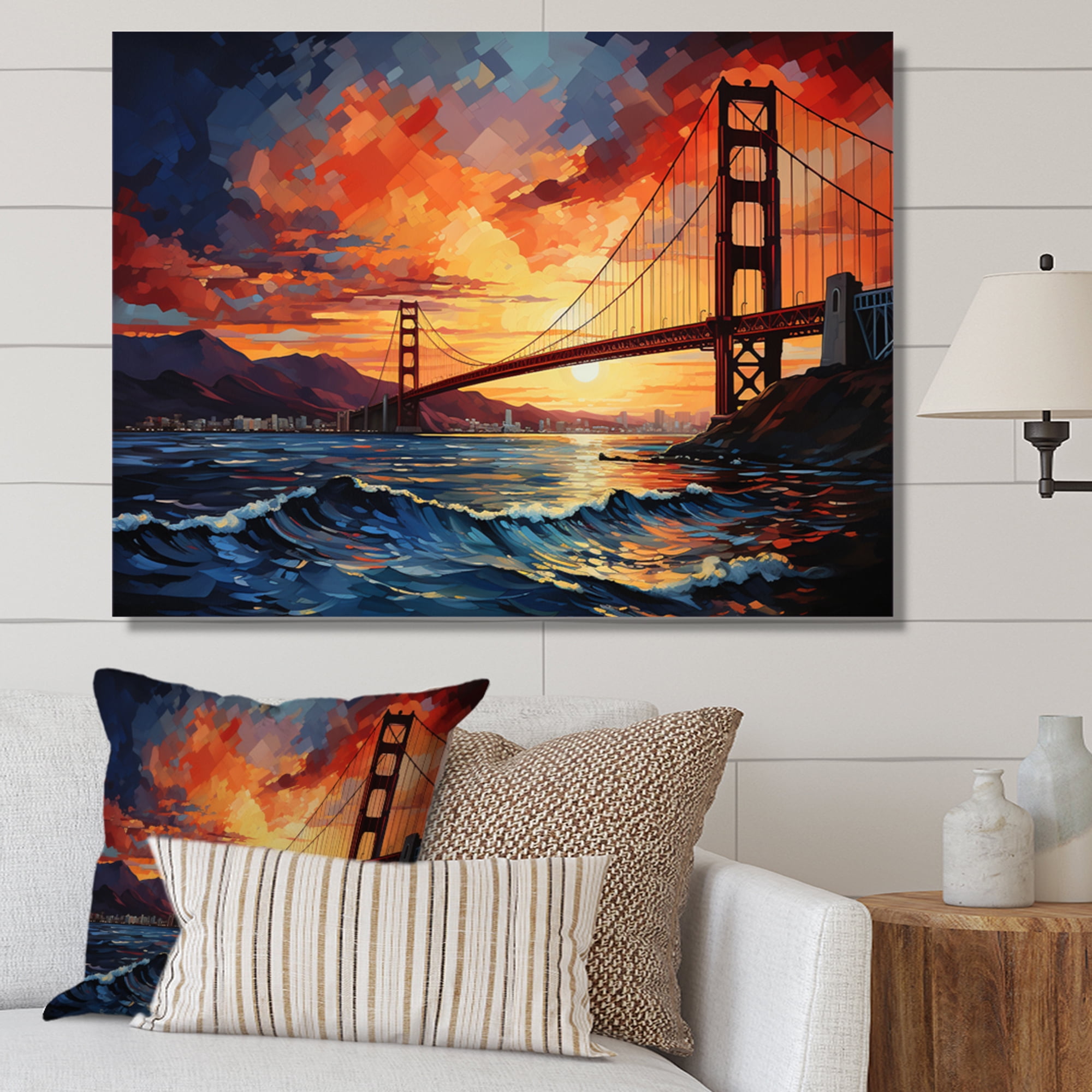 Designart "Golden Gateway Orange Bridge I" Bridges Wall Art Print ...