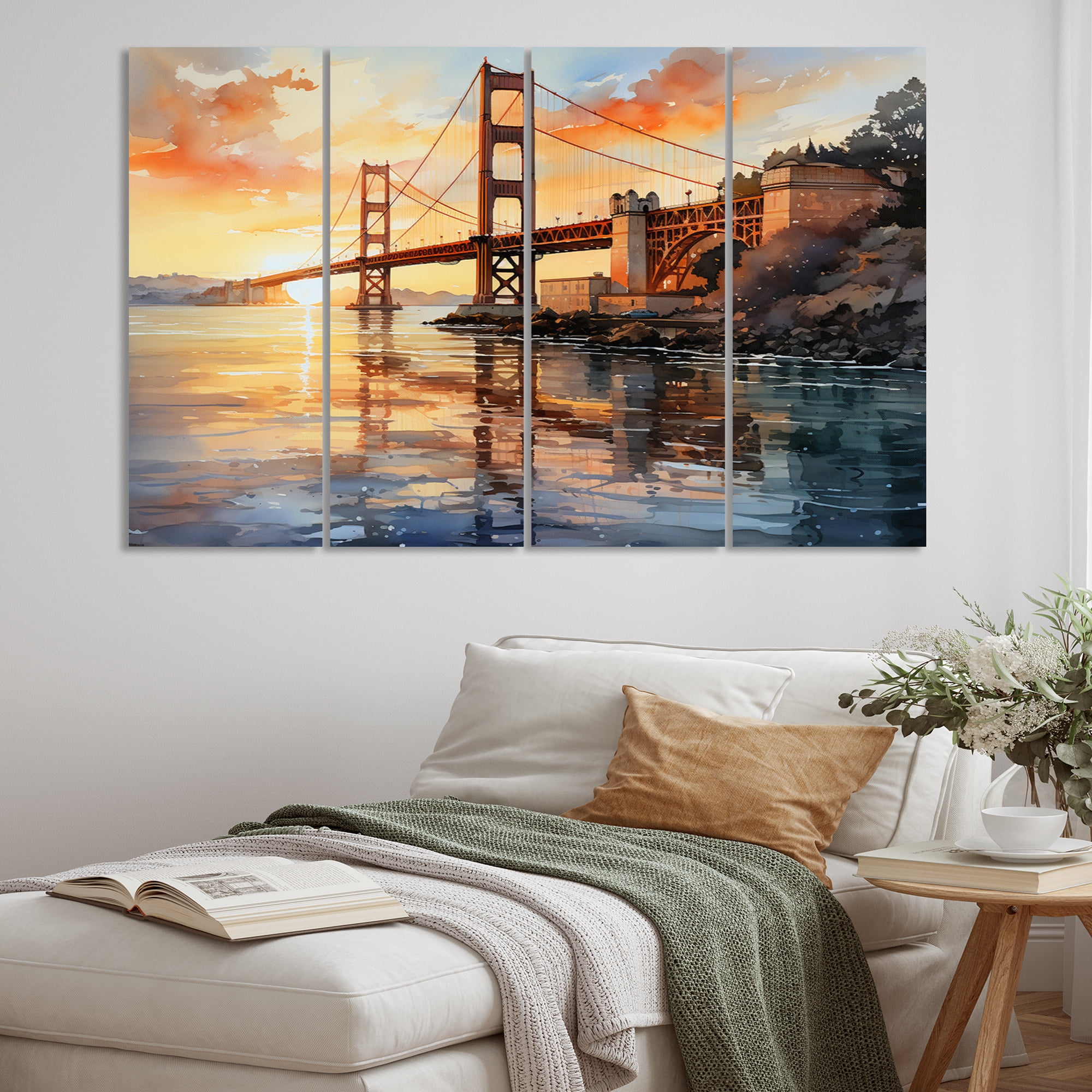 Designart "Golden Gateway Orange Bridge III" Bridges Metal Art Print ...