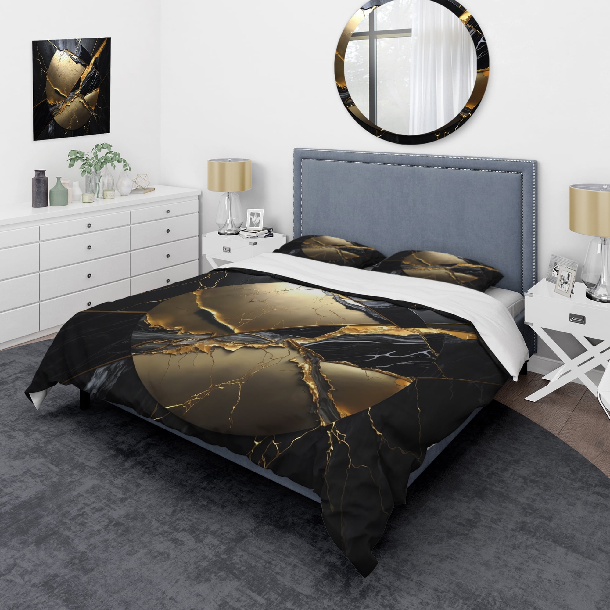 Designart "Golden Geode Abstraction III" Abstract Marble Bedding Covert ...