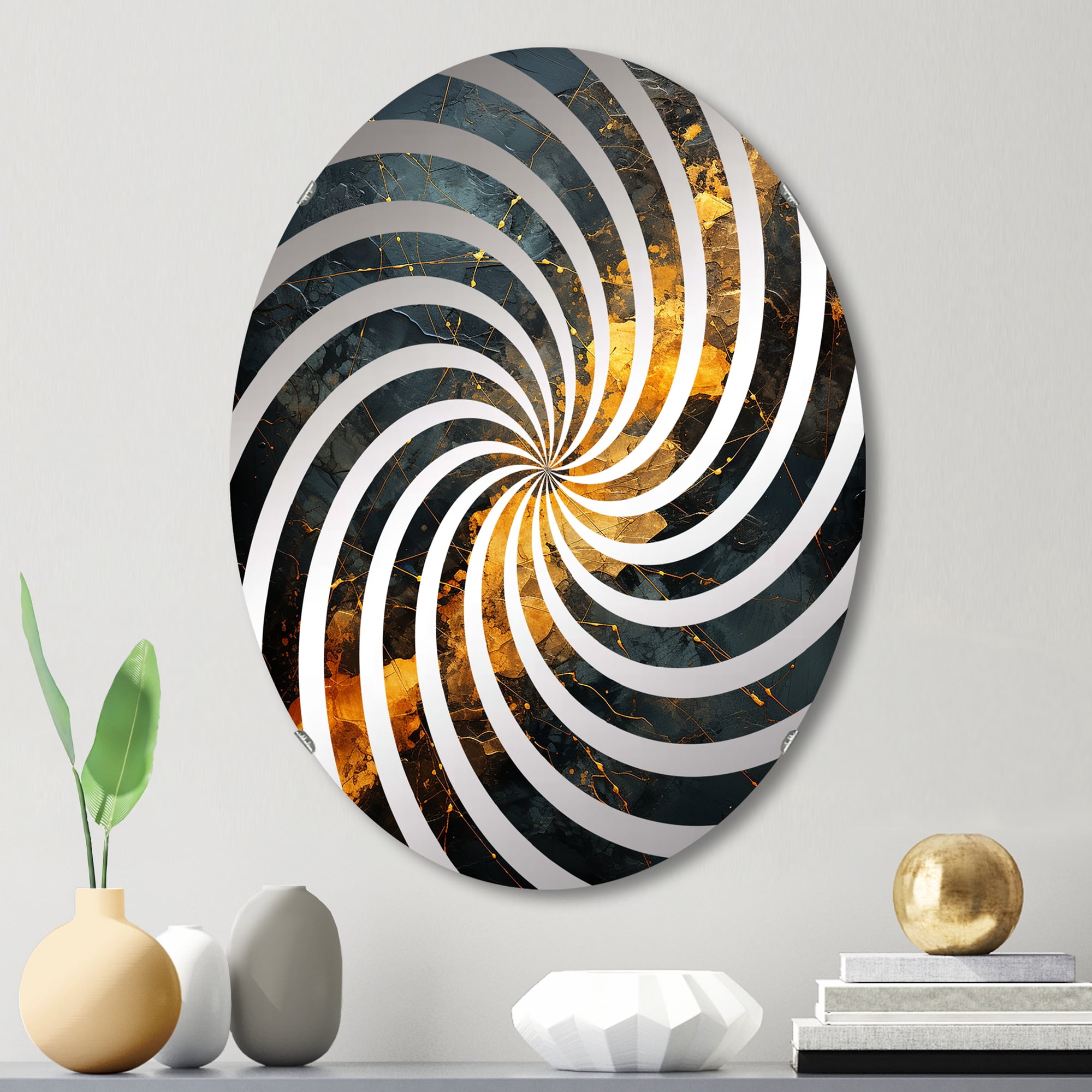 Designart "Golden Grid Across the Cityscape" Power Lines Vortex Round ...