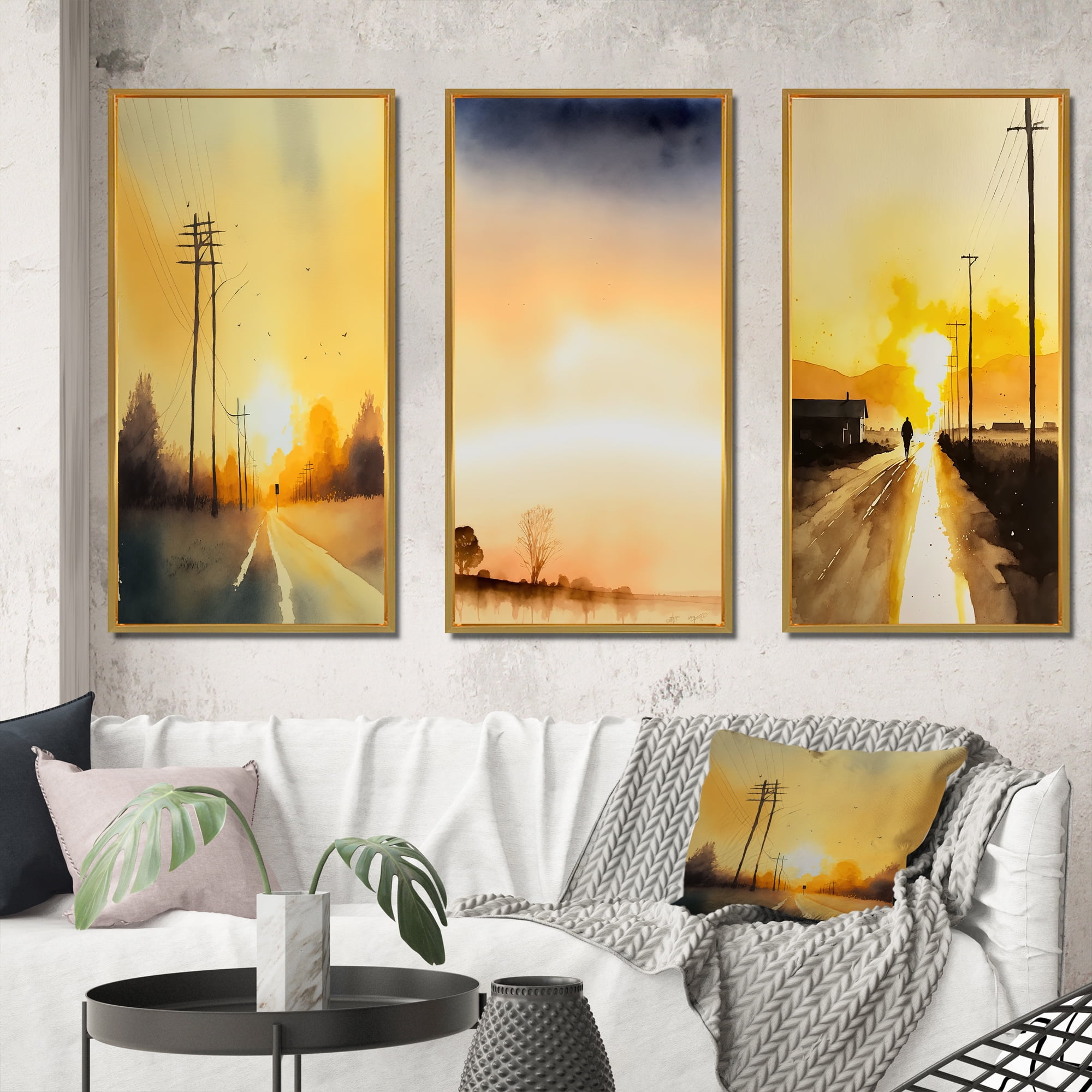 Designart "Golden Hour Country Road IV" Lake House Cottage Framed Wall ...
