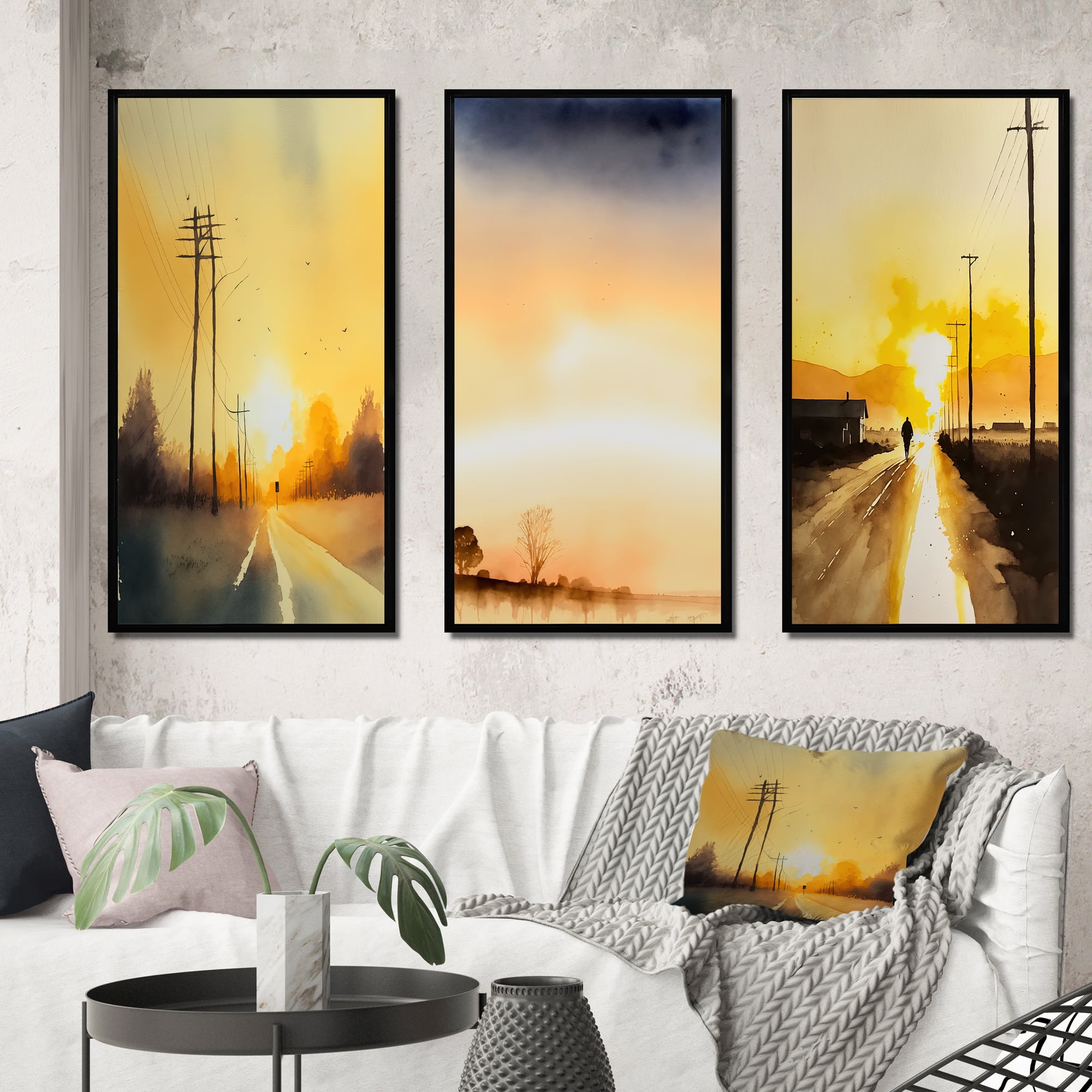 Designart "Golden Hour Country Road IV" Lake House Cottage Framed Wall ...