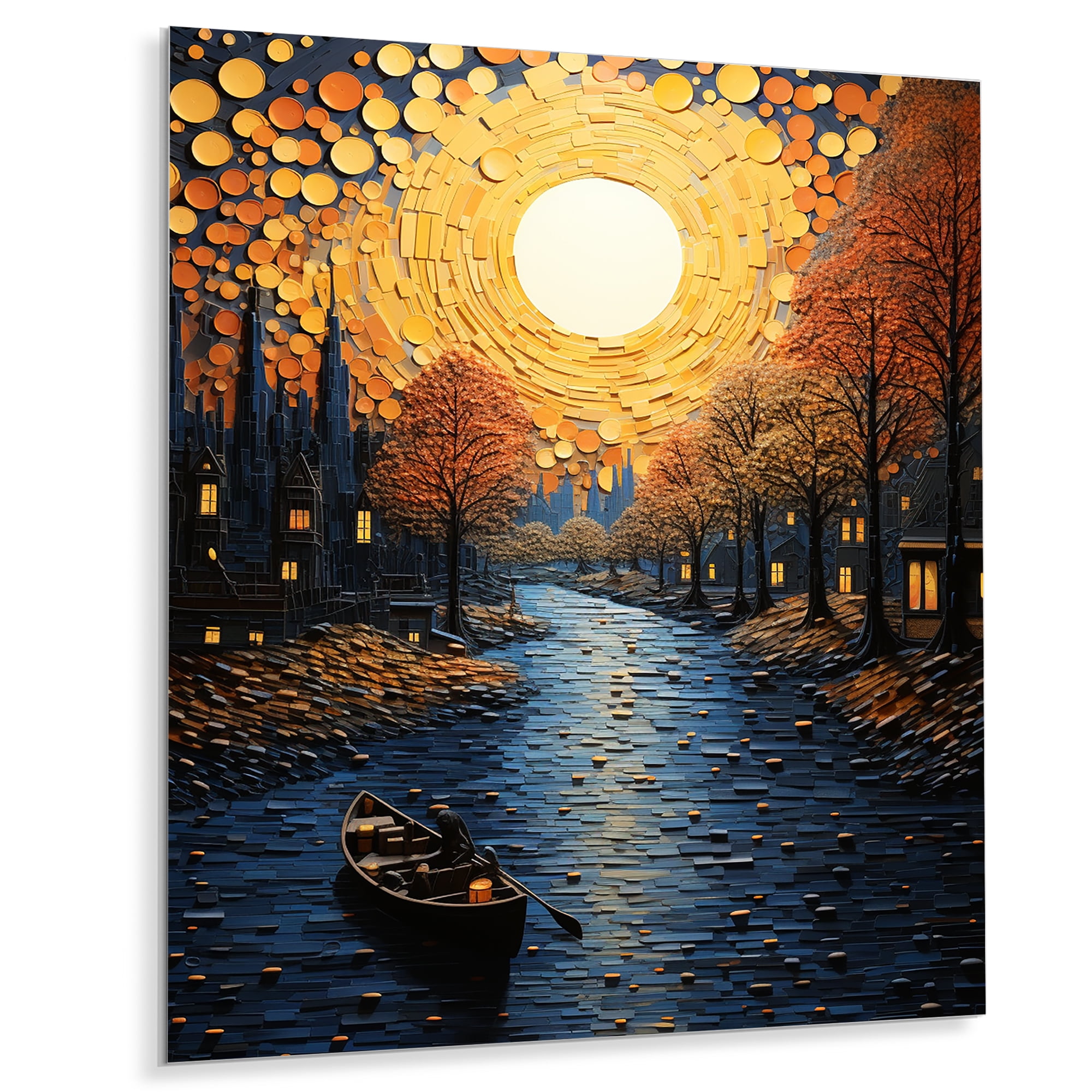 Designart "Golden Hour Glow Yellow Canal Serenity I" Canals Metal Art ...
