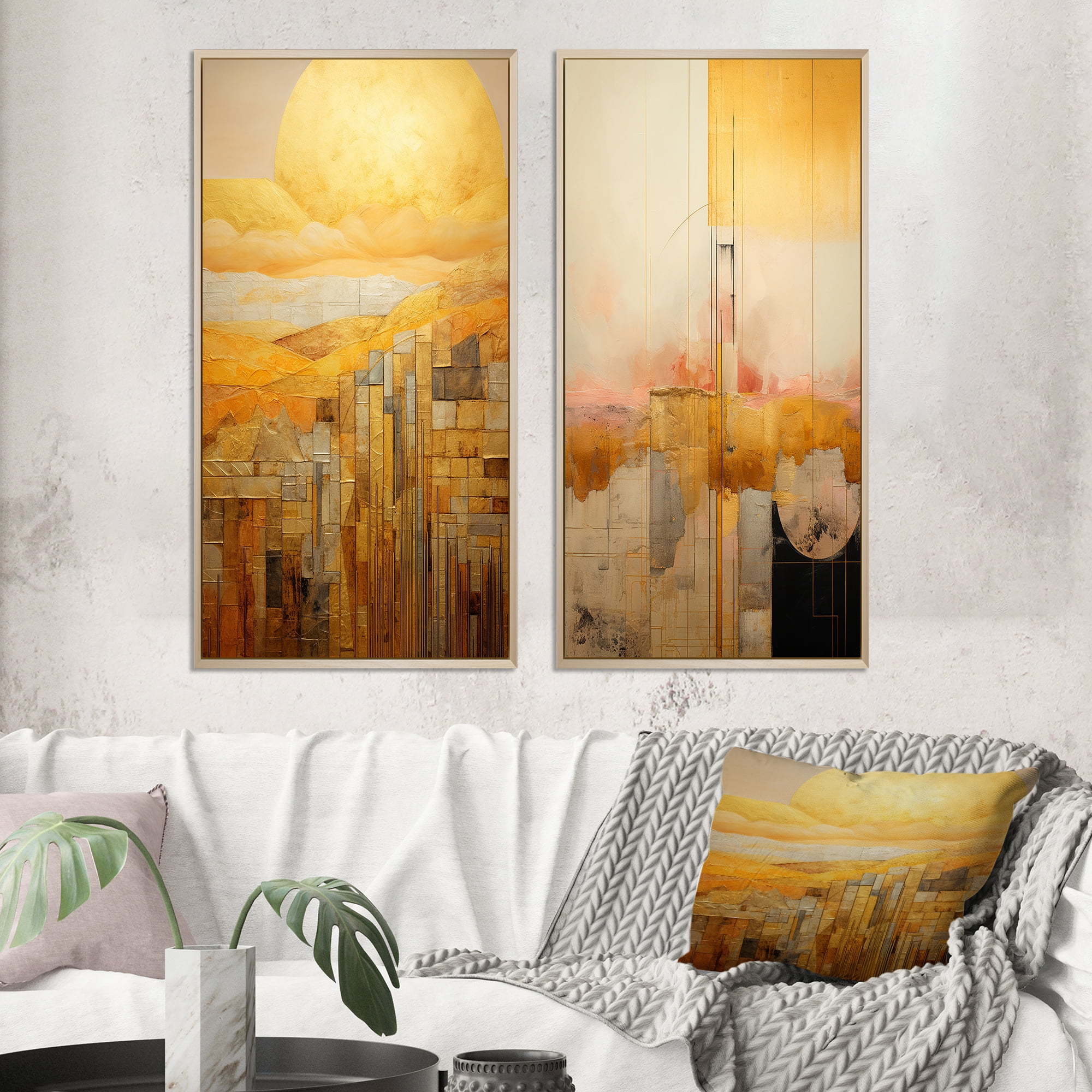 Designart "Golden Hour Rustic Landscapes" Modern Geometric Framed Wall ...