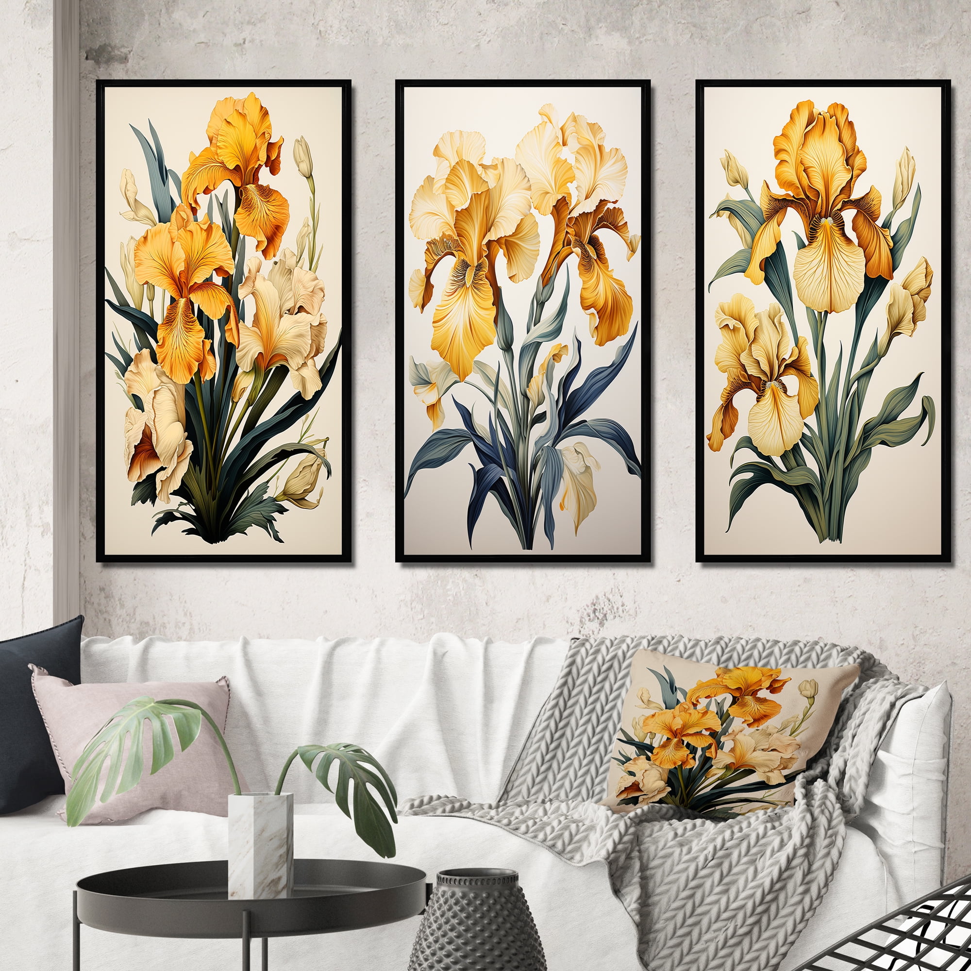 Designart "Golden Irises Vintage Illustration II" Irises Framed Wall ...