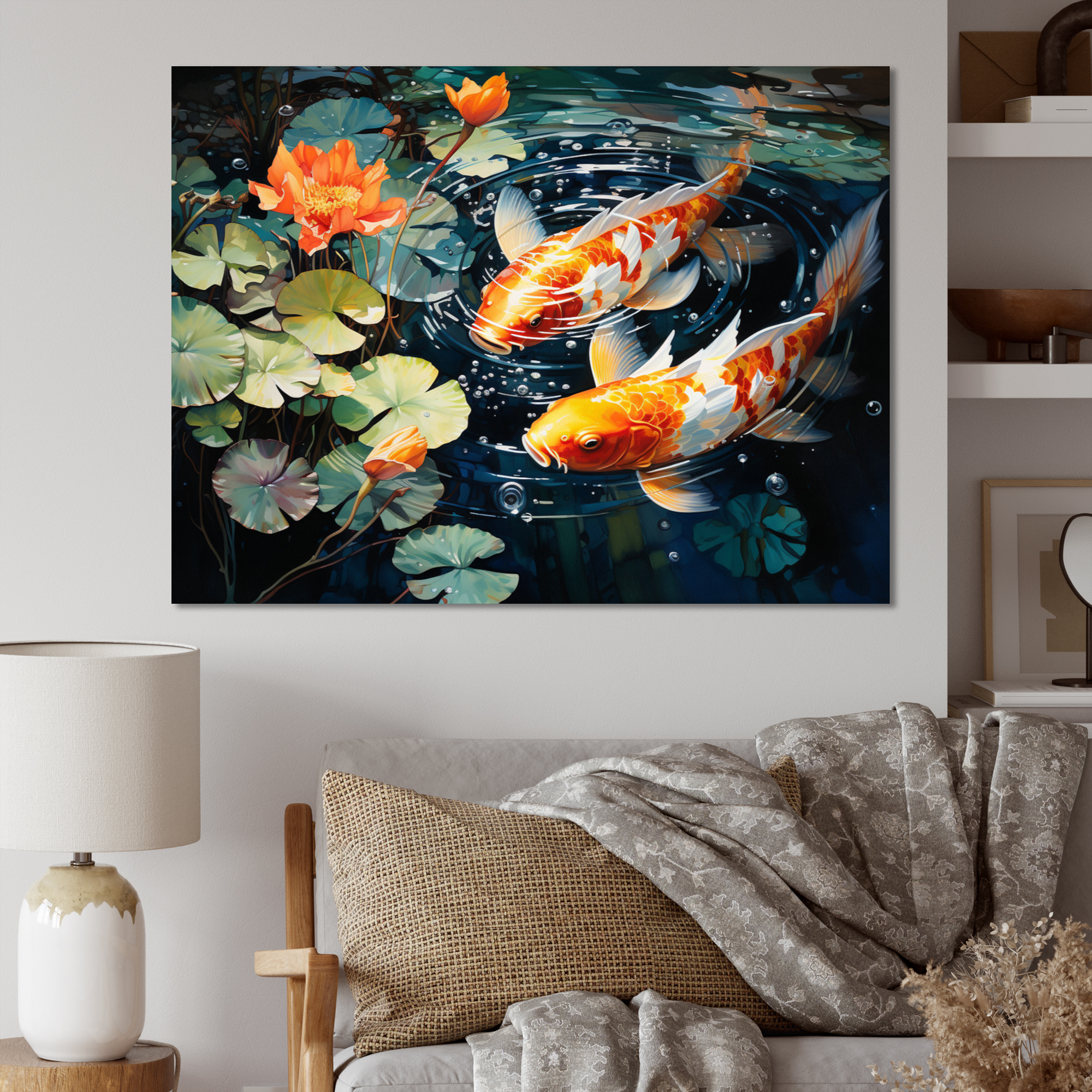 Designart "Golden Koi Harmony Japon s Yellow and Red III" Japanese ...