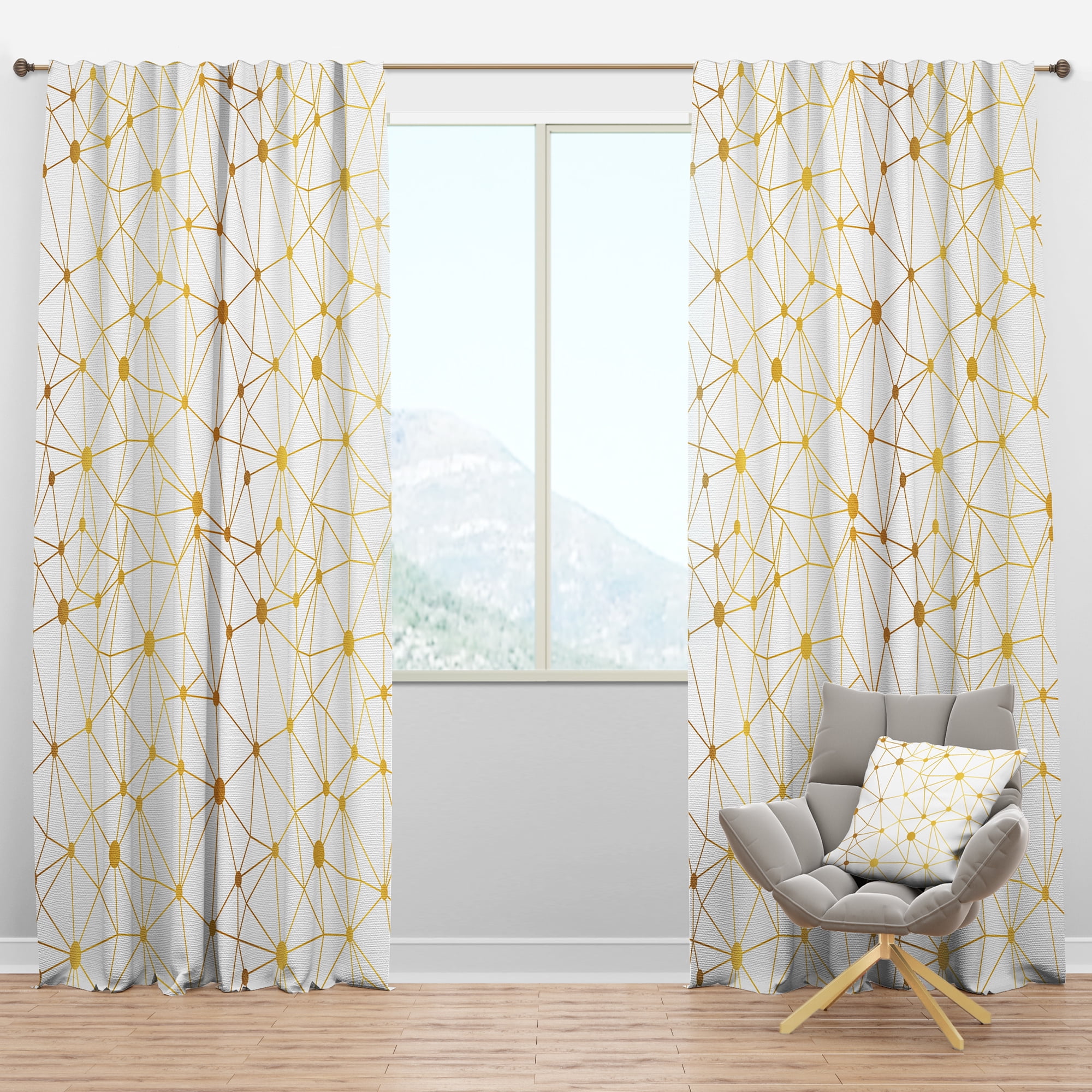 Designart Golden Lines Grid I Mid Century Modern Blackout Curtain