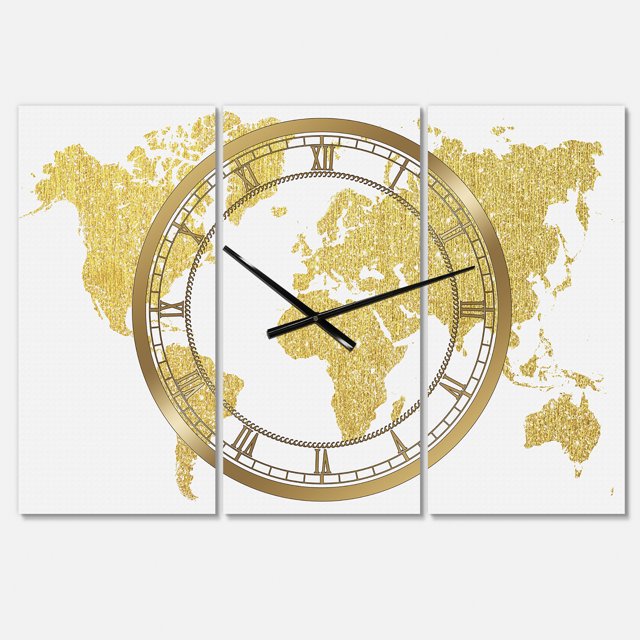 Designart 'Golden Map Of The Earth' Large Fashion Wall Clock - Walmart.com