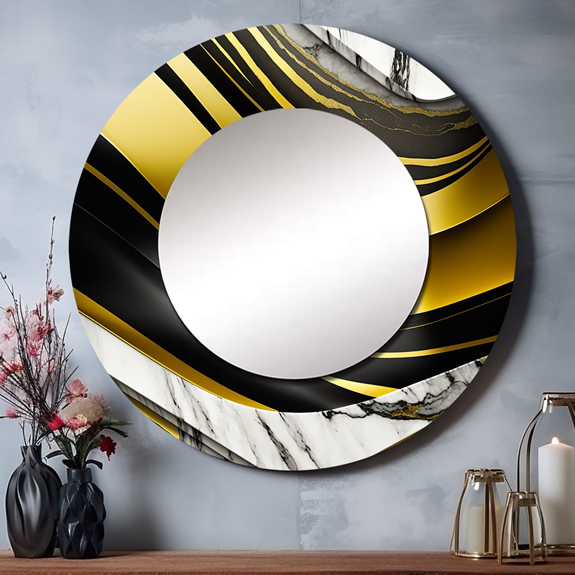 Designart "Golden Marble Waves in Geode I" Abstract Gold Large Round ...
