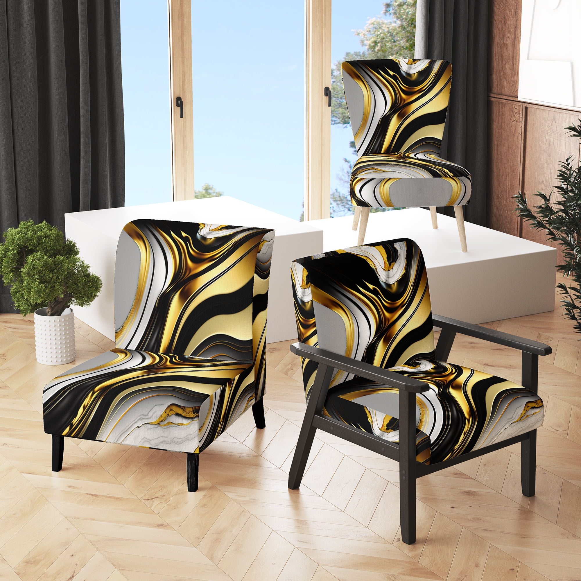 Designart "Golden Marble Waves in Geode II" Gold Wave Upholstered ...