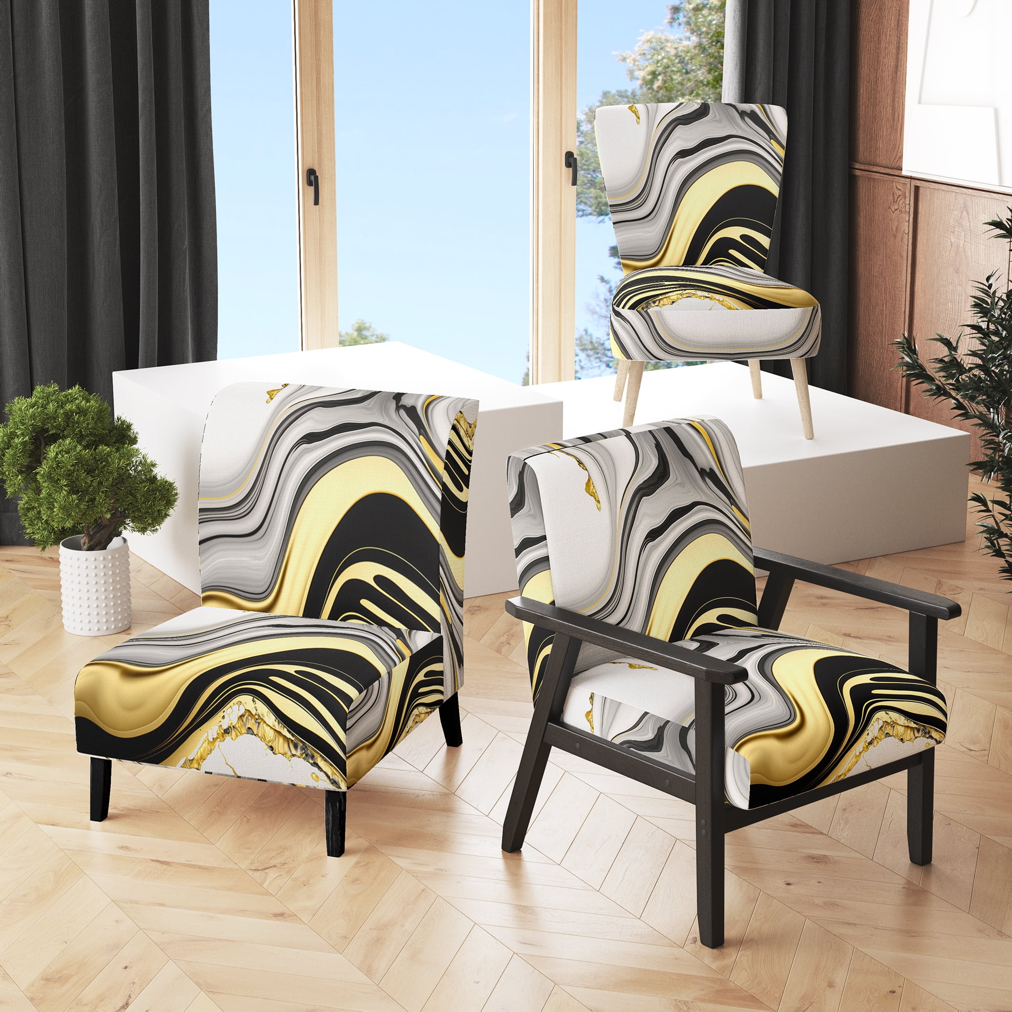 Designart "Golden Marble Waves in Geode III" Gold Wave Upholstered ...