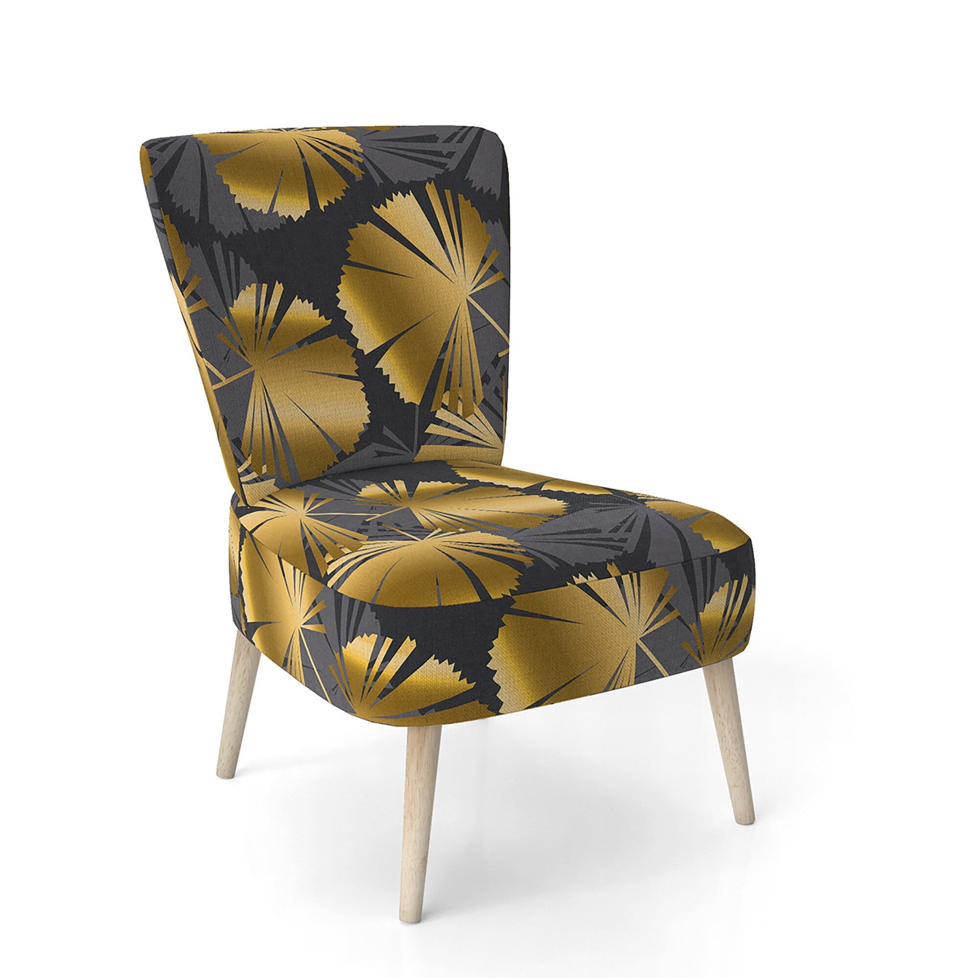 Designart "Golden Palm Leaves III" Upholstered Mid-Century Accent Chair ...