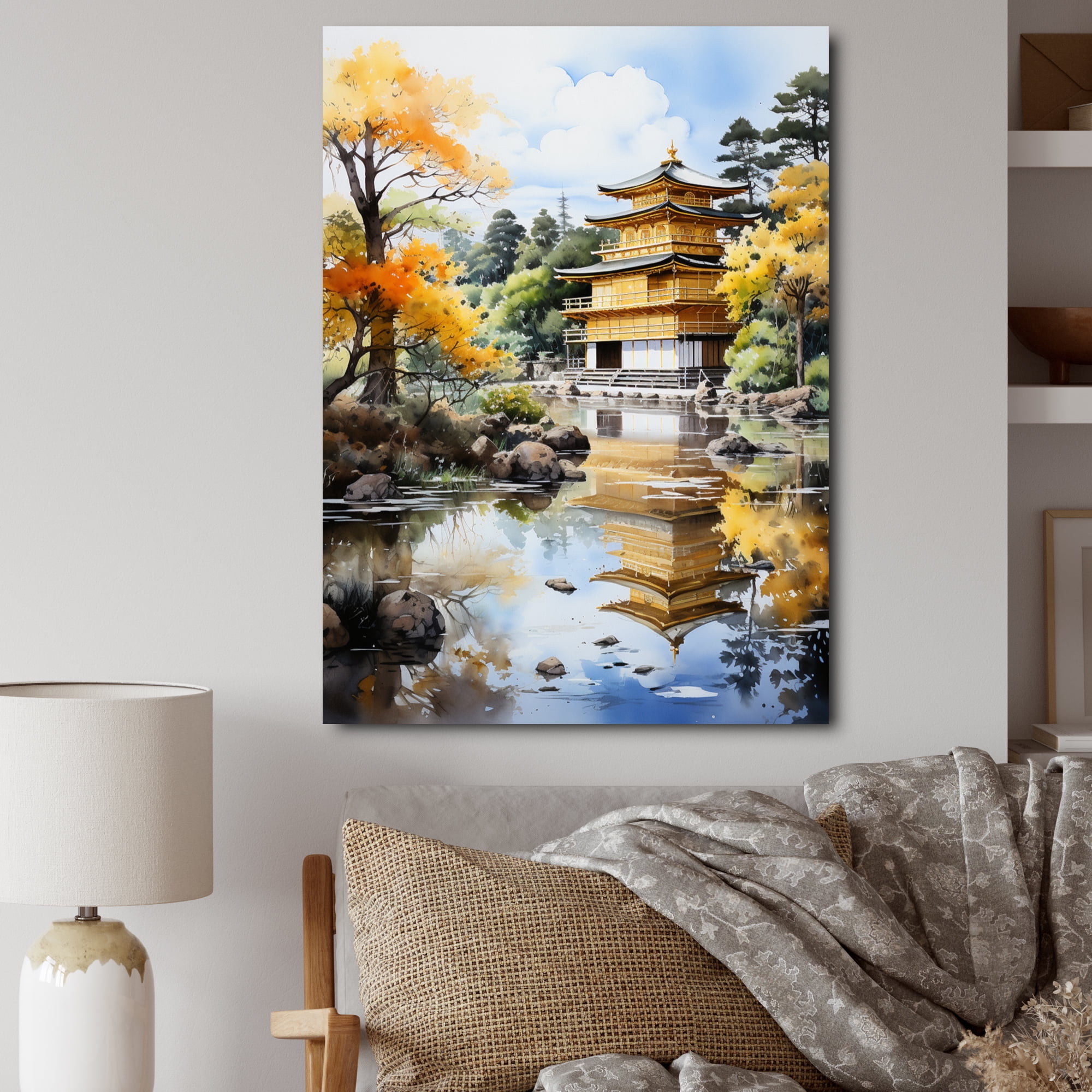Designart "Golden Pavilion Japon wall decor I" Japanese Canvas Wall Art ...