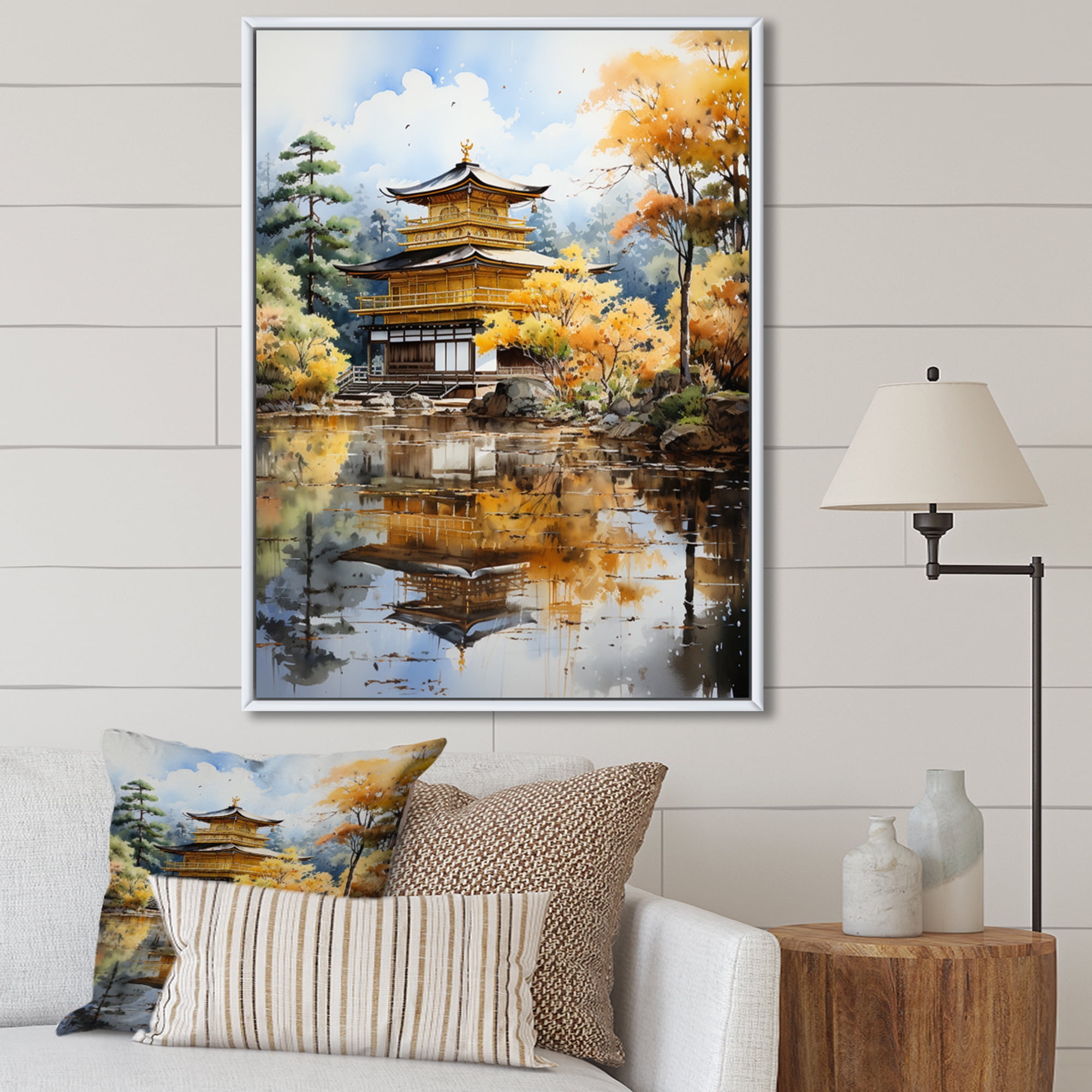 Designart "Golden Pavilion Japon wall decor II" Japanese Floater Framed ...
