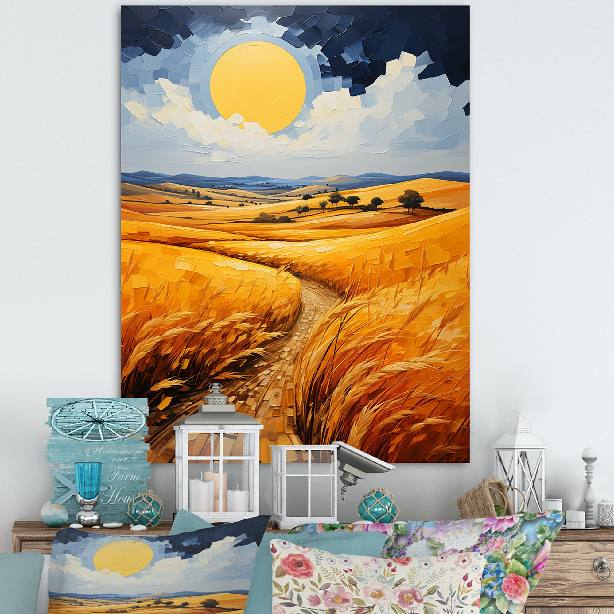 Designart "Golden Prairies Under a Bold Yellow and Blue Sky VI ...