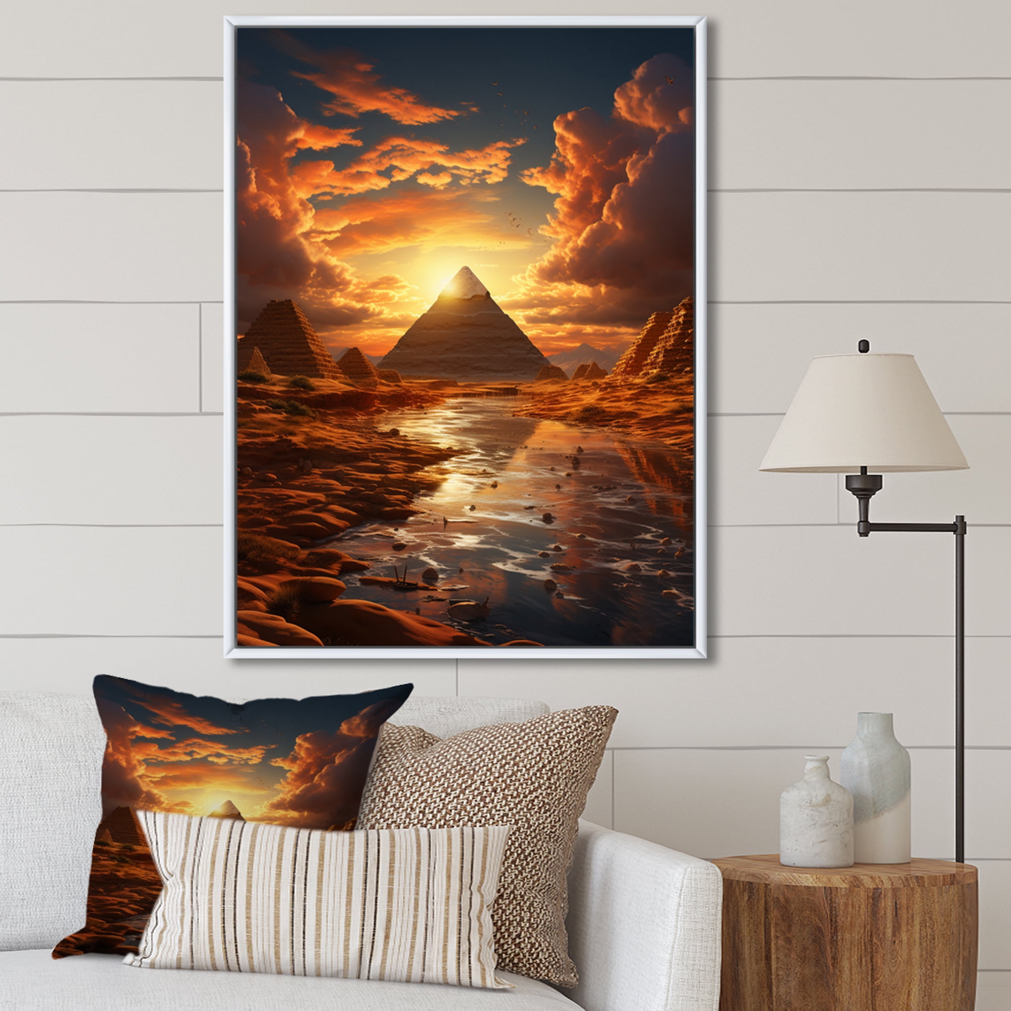 Designart "Golden Pyramids of Egypt I" Egypt Floater Framed Wall Decor ...