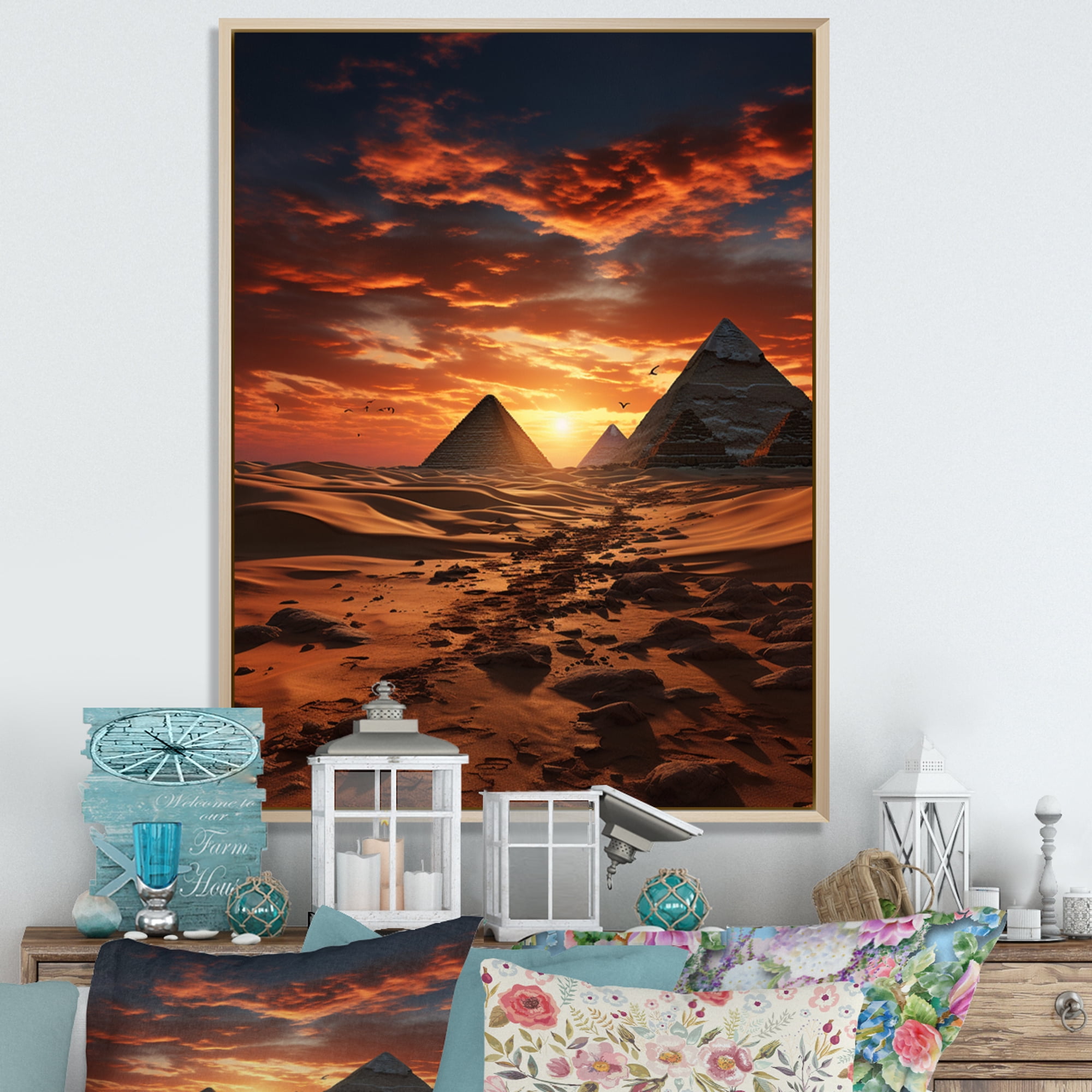 Designart "Golden Pyramids of Egypt II" Egypt Floater Framed Wall Art ...