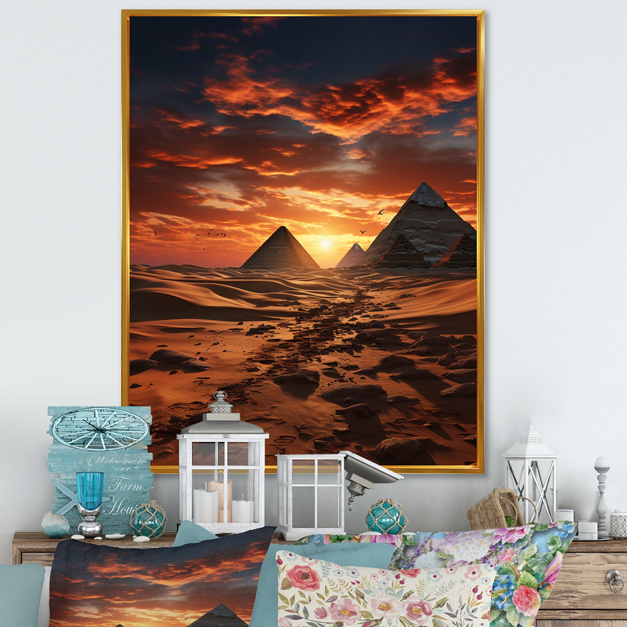 Designart "Golden Pyramids of Egypt II" Egypt Floater Framed Wall Art ...