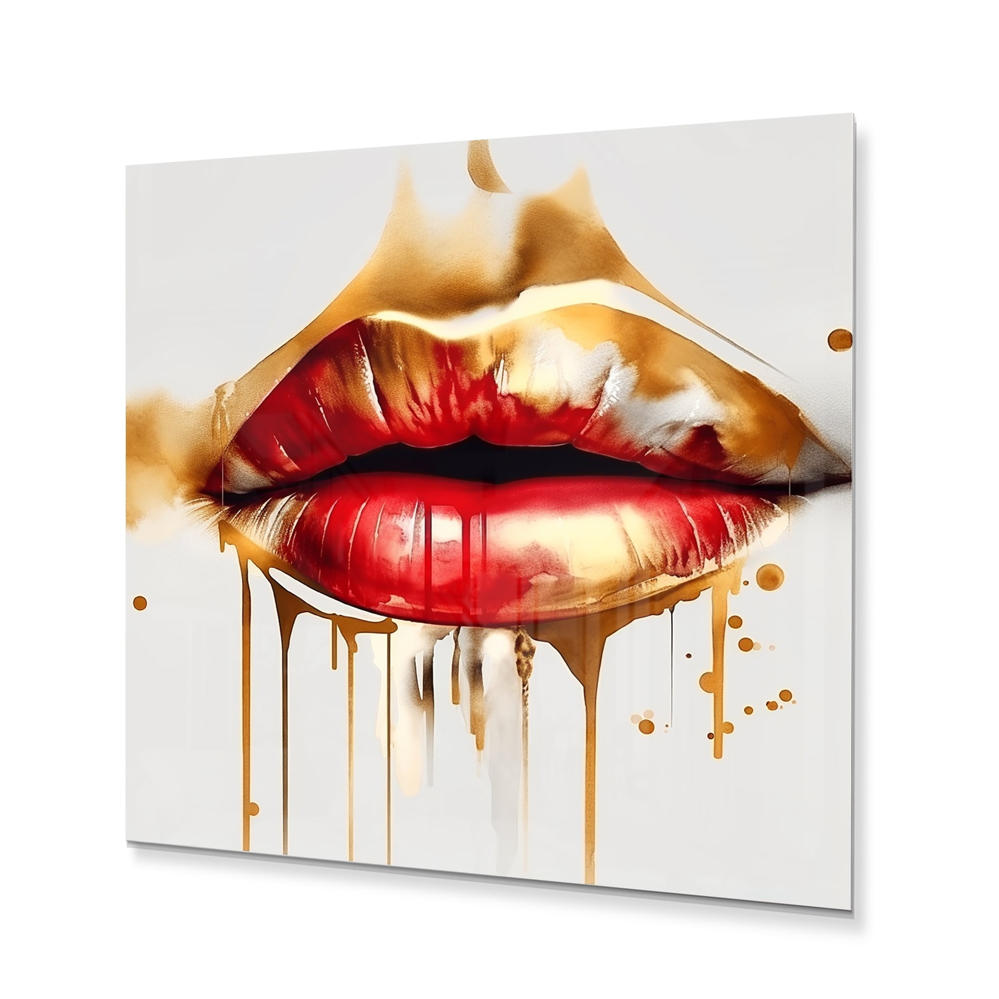 Designart "Golden Red Luxe Lips II" Fashion Metal Wall Decor - Walmart.com