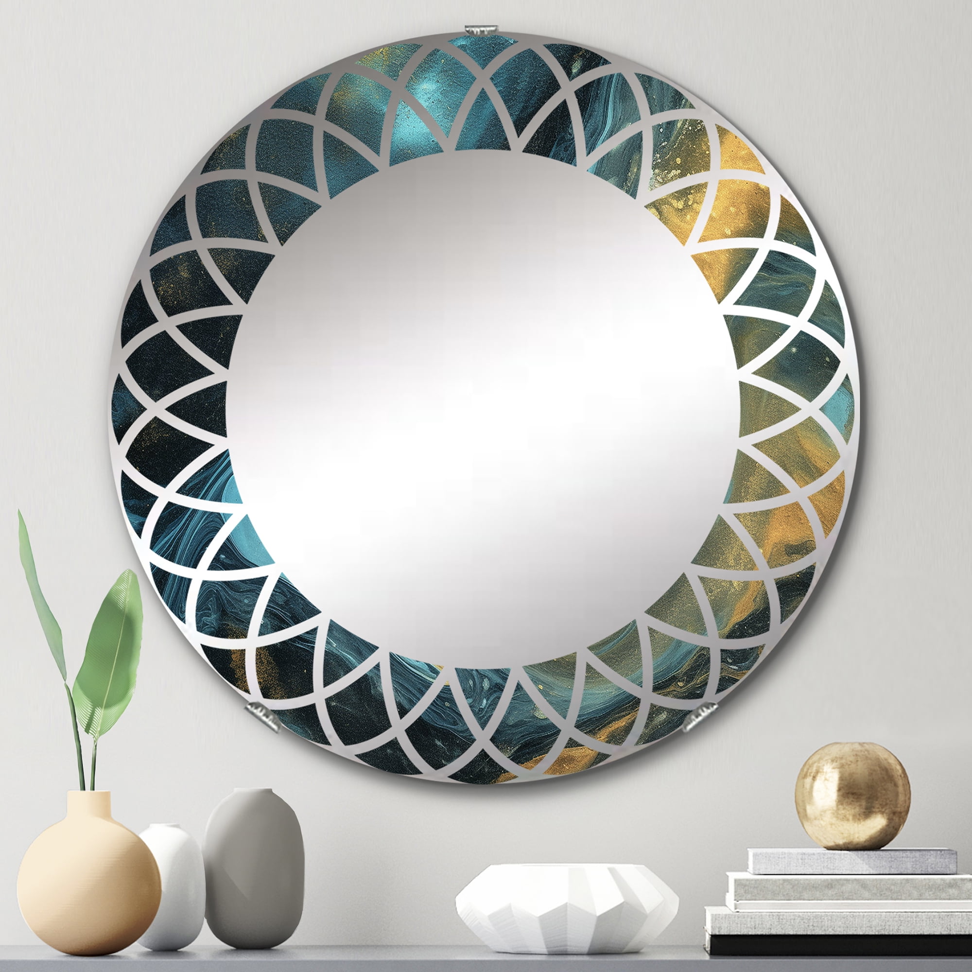 Designart "Golden Rivers in Agate Ripple VII" Fractals Round Wall ...