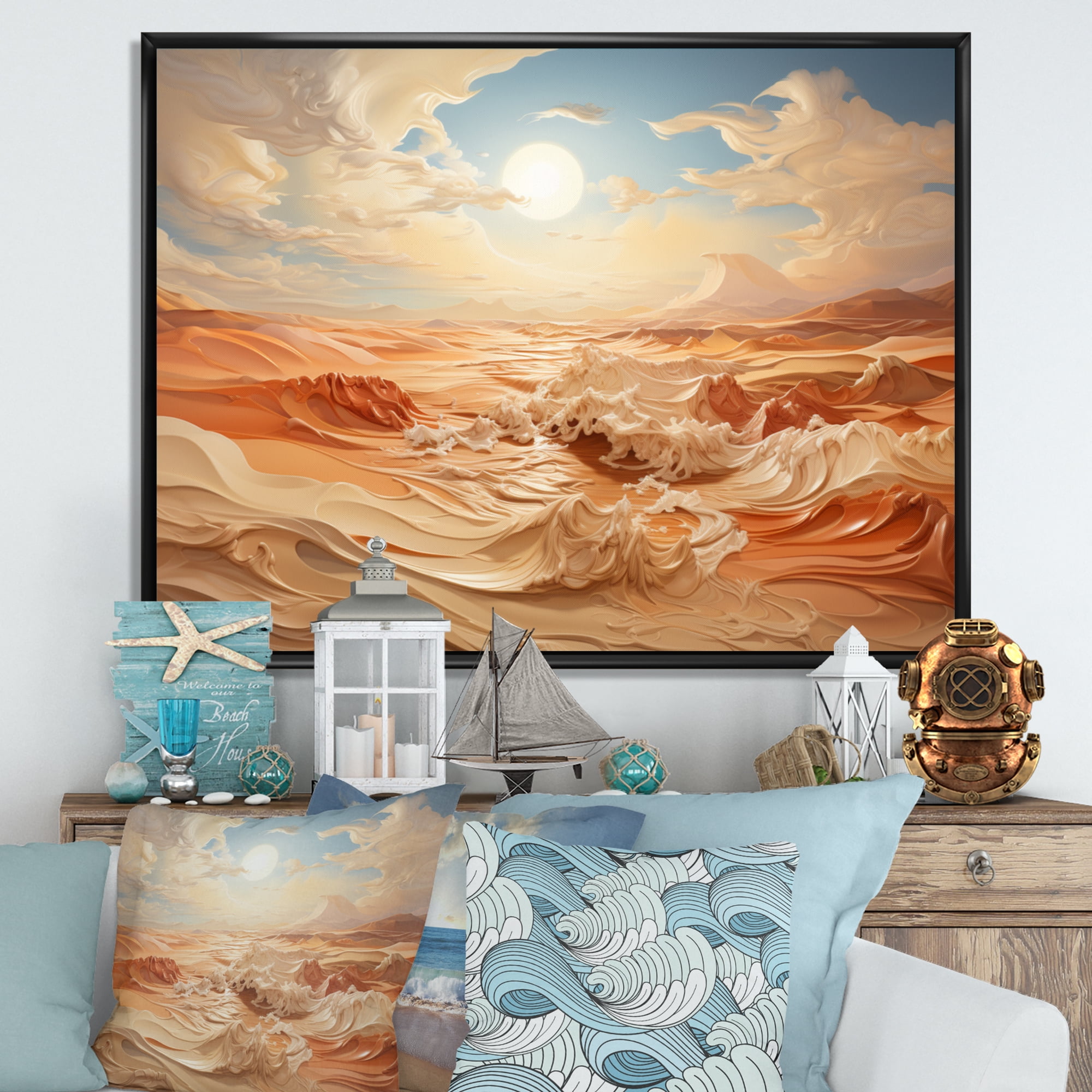 Designart "Golden Sands Beach Photo III" Nautical & Beach Floater ...