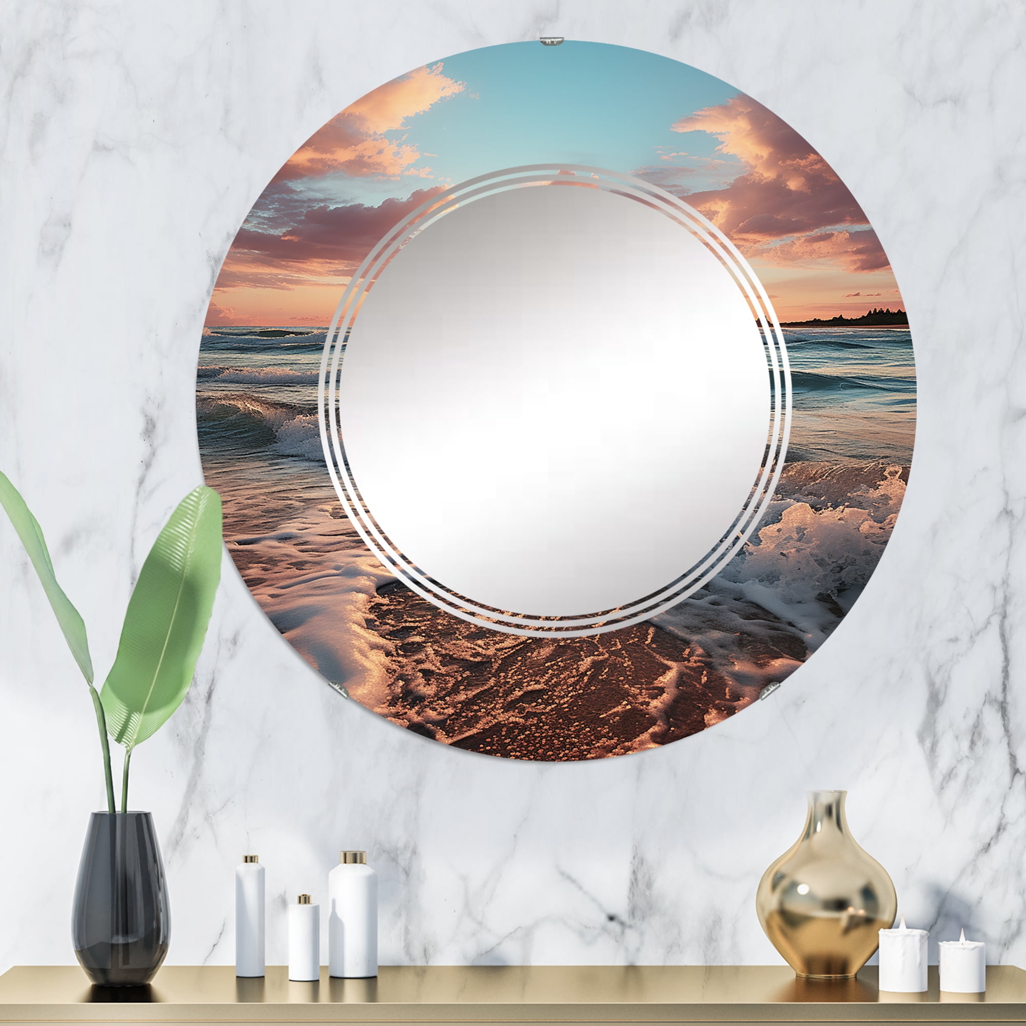 Designart "Golden Sands Beach Photo XVIII" Nautical & Beach Round Wall ...