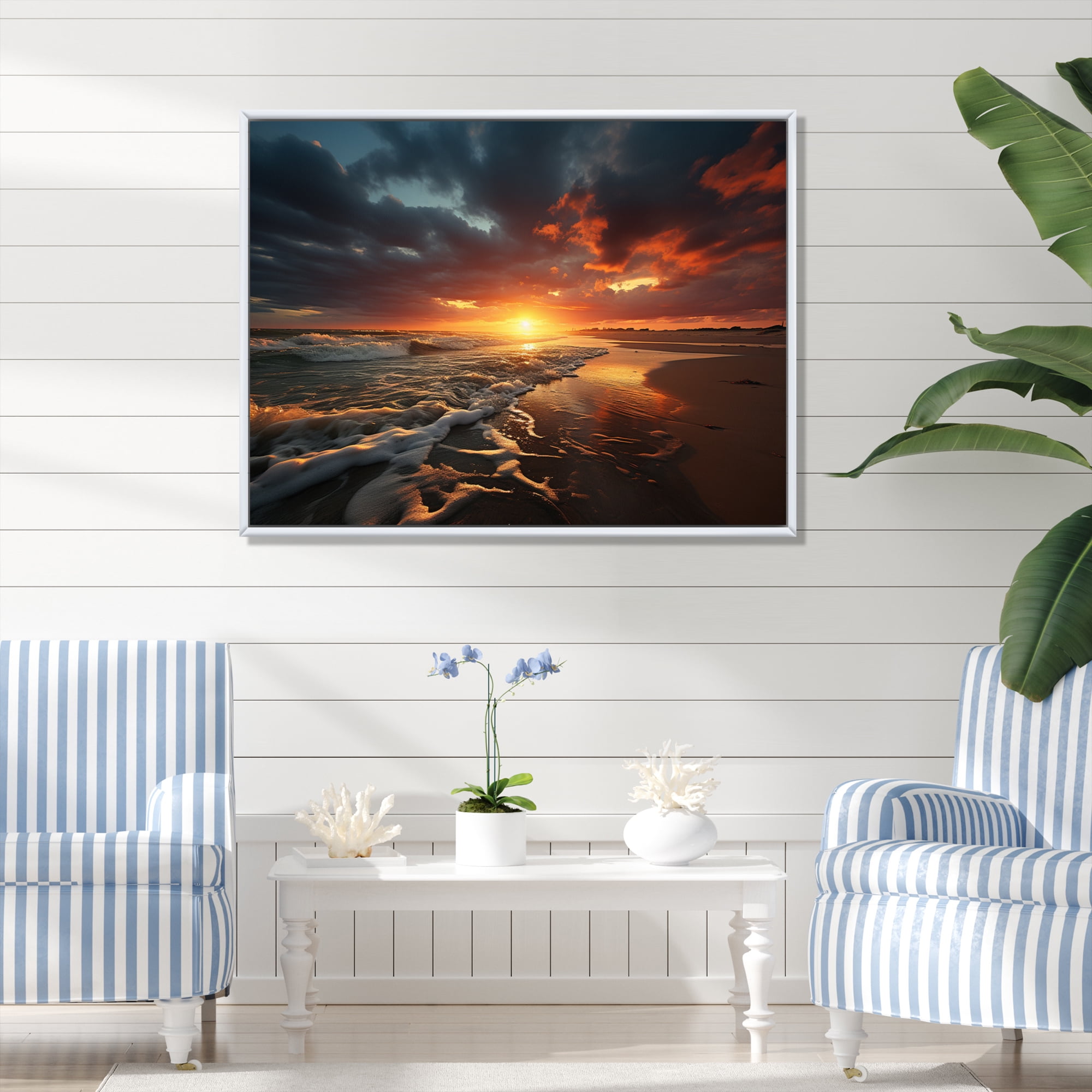 Designart "Golden Sands Beach Photo XXV" Nautical & Beach Floater ...