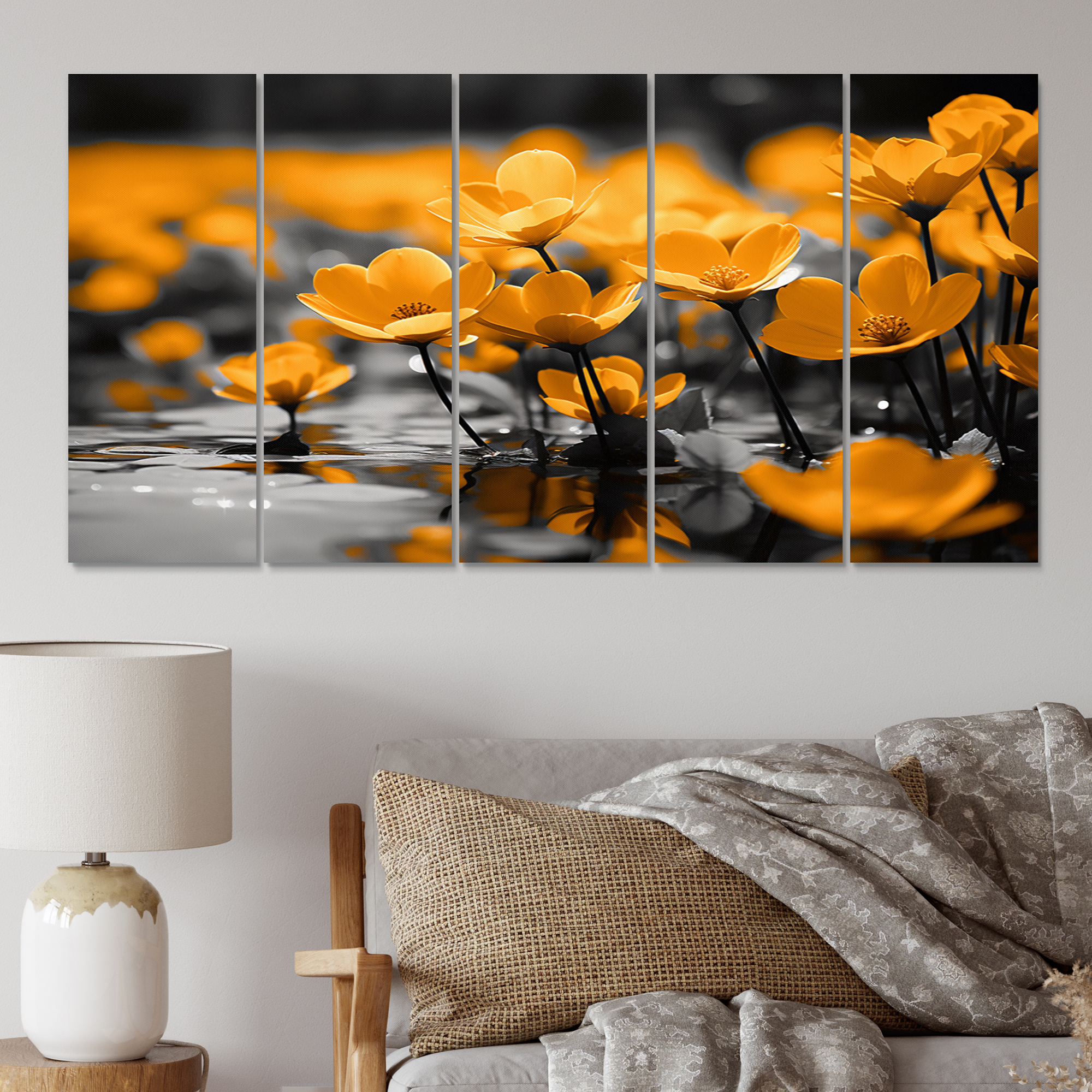 Designart "Golden Sunlight Yellow Grey Blooms I" Floral Metal Wall Art ...