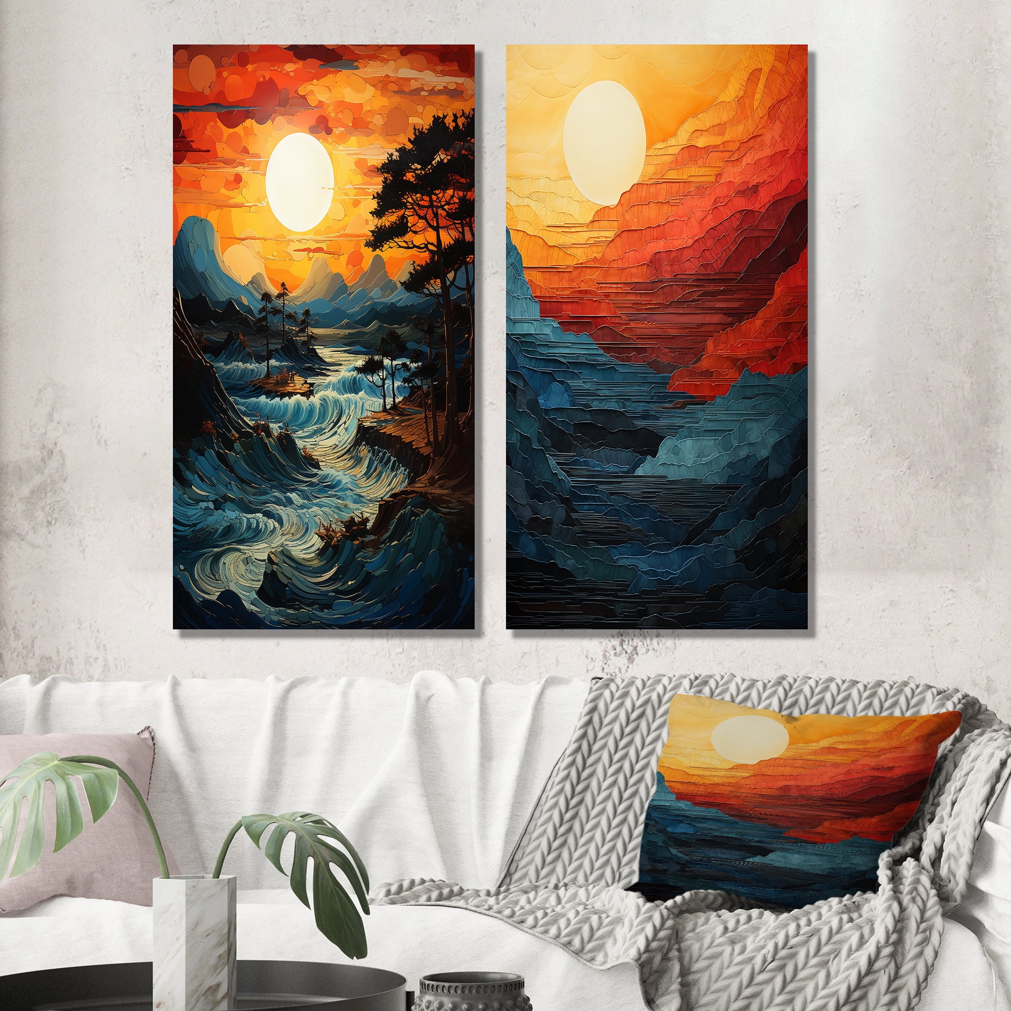 Designart "Golden Sunrise formd VI" Sunrisesunset Wall Art Set Of 2 ...