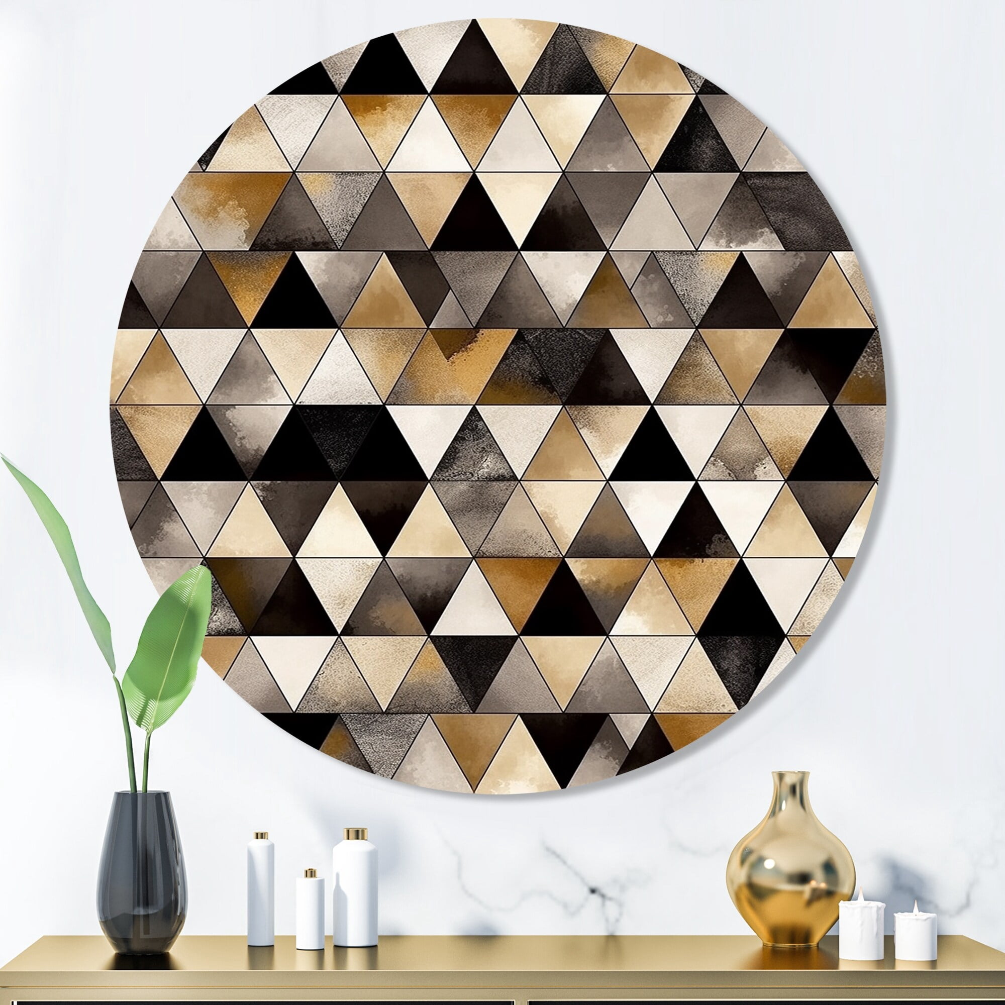 Designart "Golden Symmetry Exploration II" Modern Geometric Round Metal ...