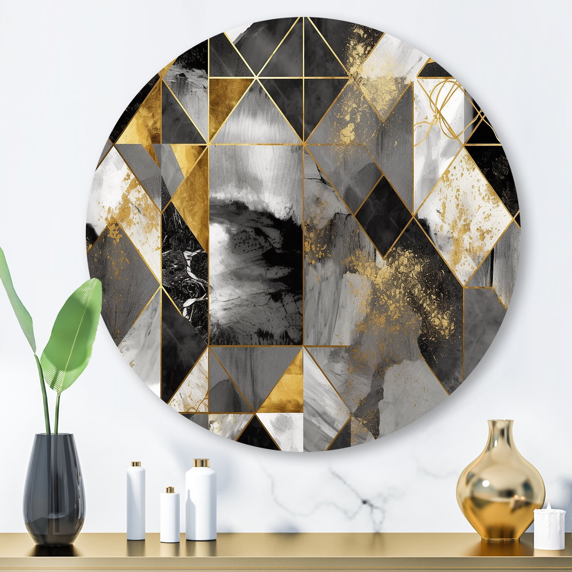 Designart "Golden Symmetry Exploration III" Modern Geometric Metal ...