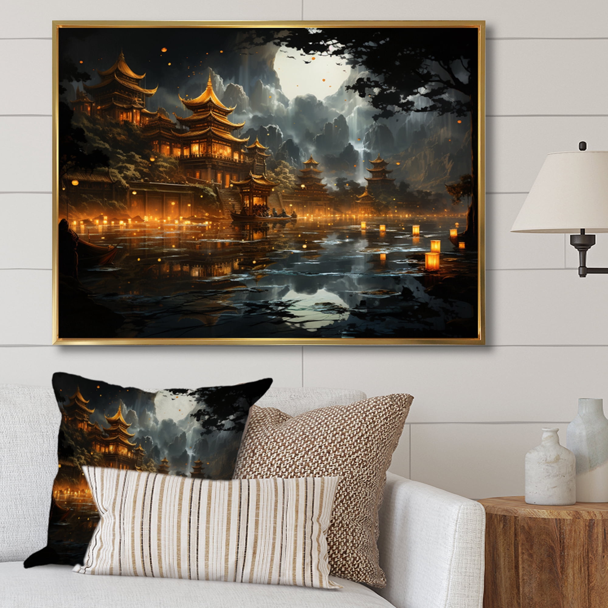Designart "Golden Temple China Art painting I" Chinese Floater Framed ...