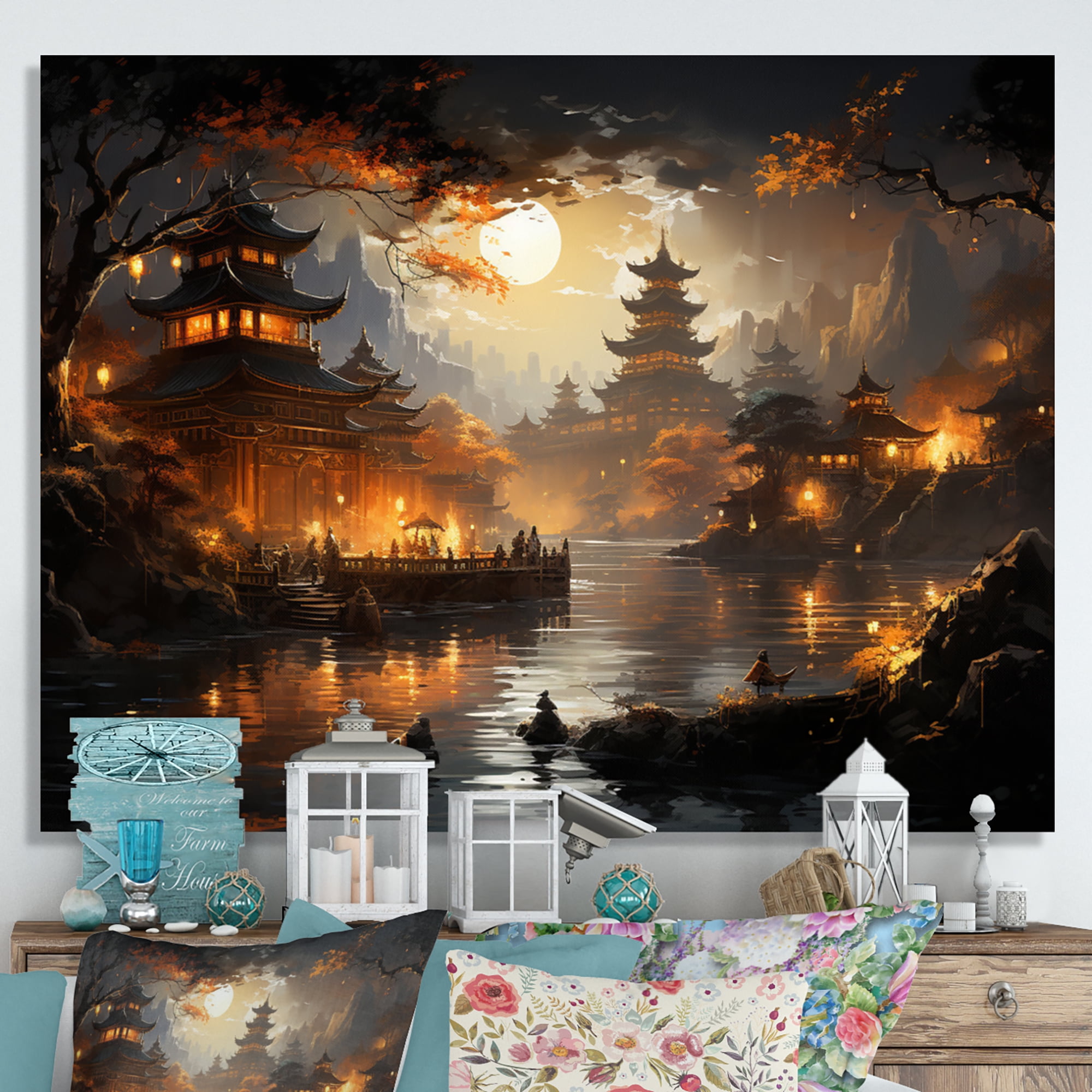 Designart "Golden Temple China Art painting II" Chinese Canvas Wall Art ...
