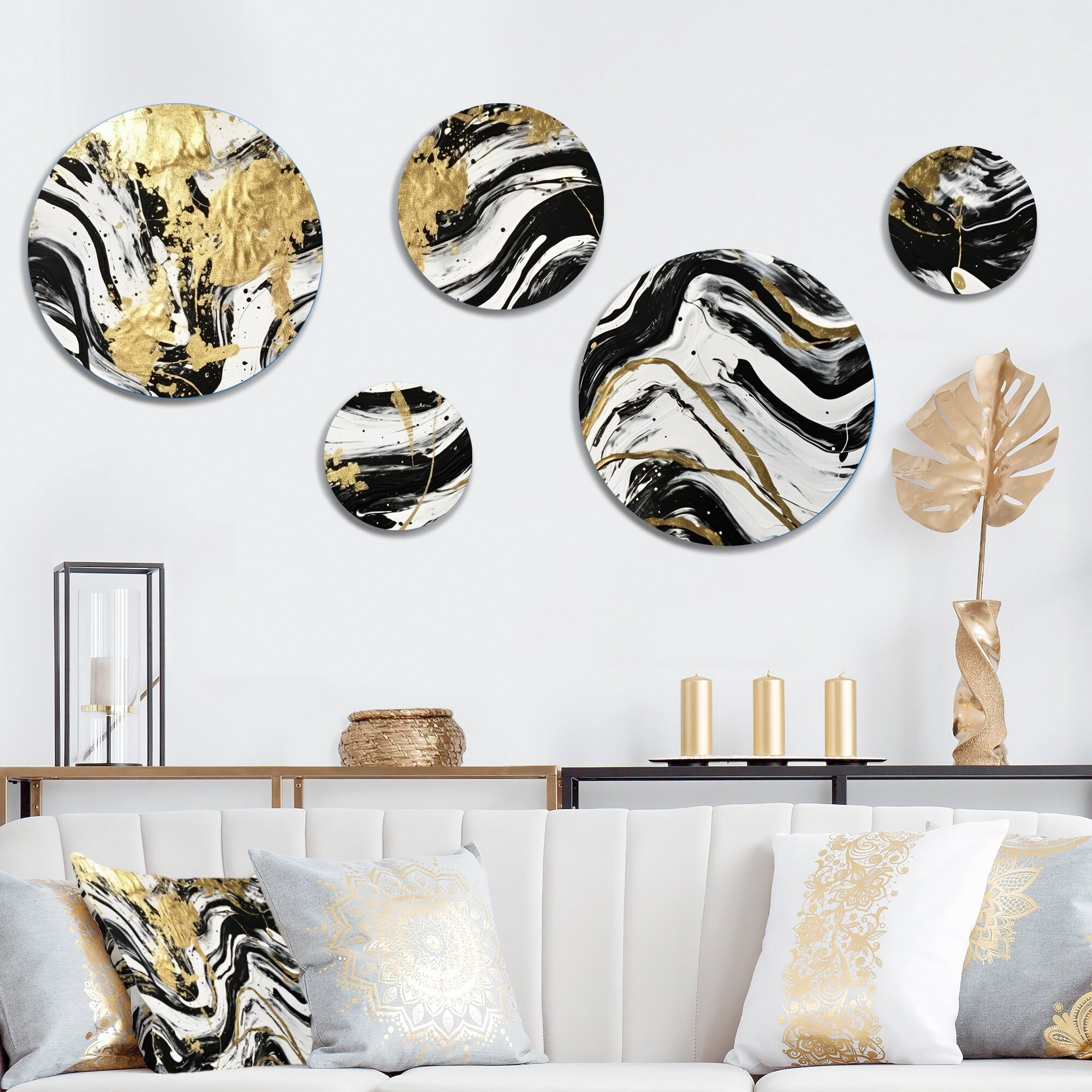 Designart "Golden Wave Reflections I" Abstract Painting Metal Wall Art ...