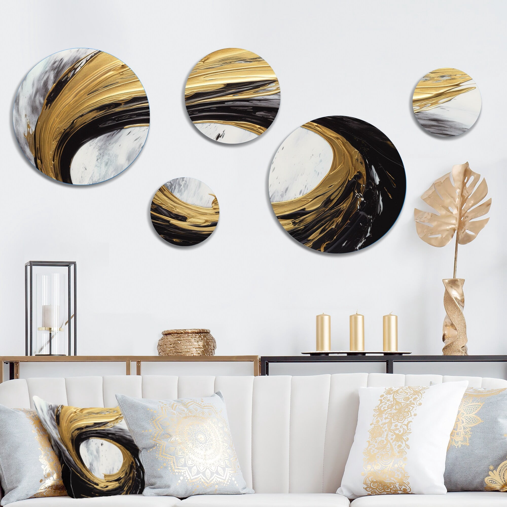 Designart "Golden Wave Reflections IV" Abstract Painting Metal Wall Art ...