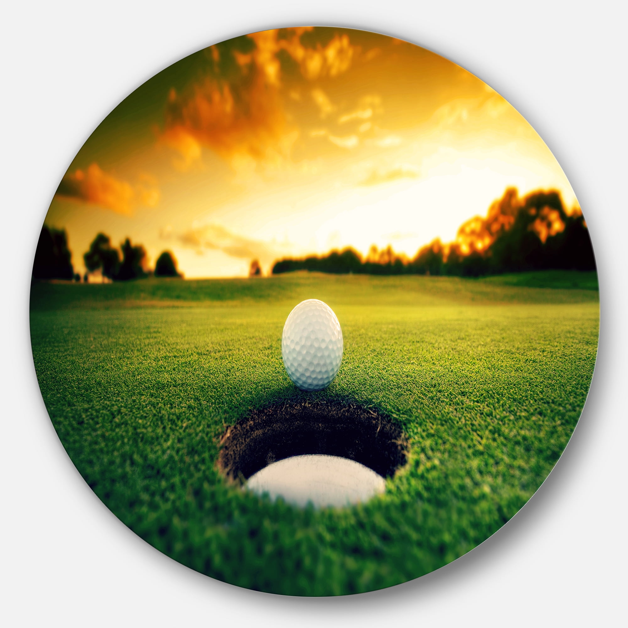 Designart 'Golf Ball Near Hole' Landscape Metal Circle Wall Art ...