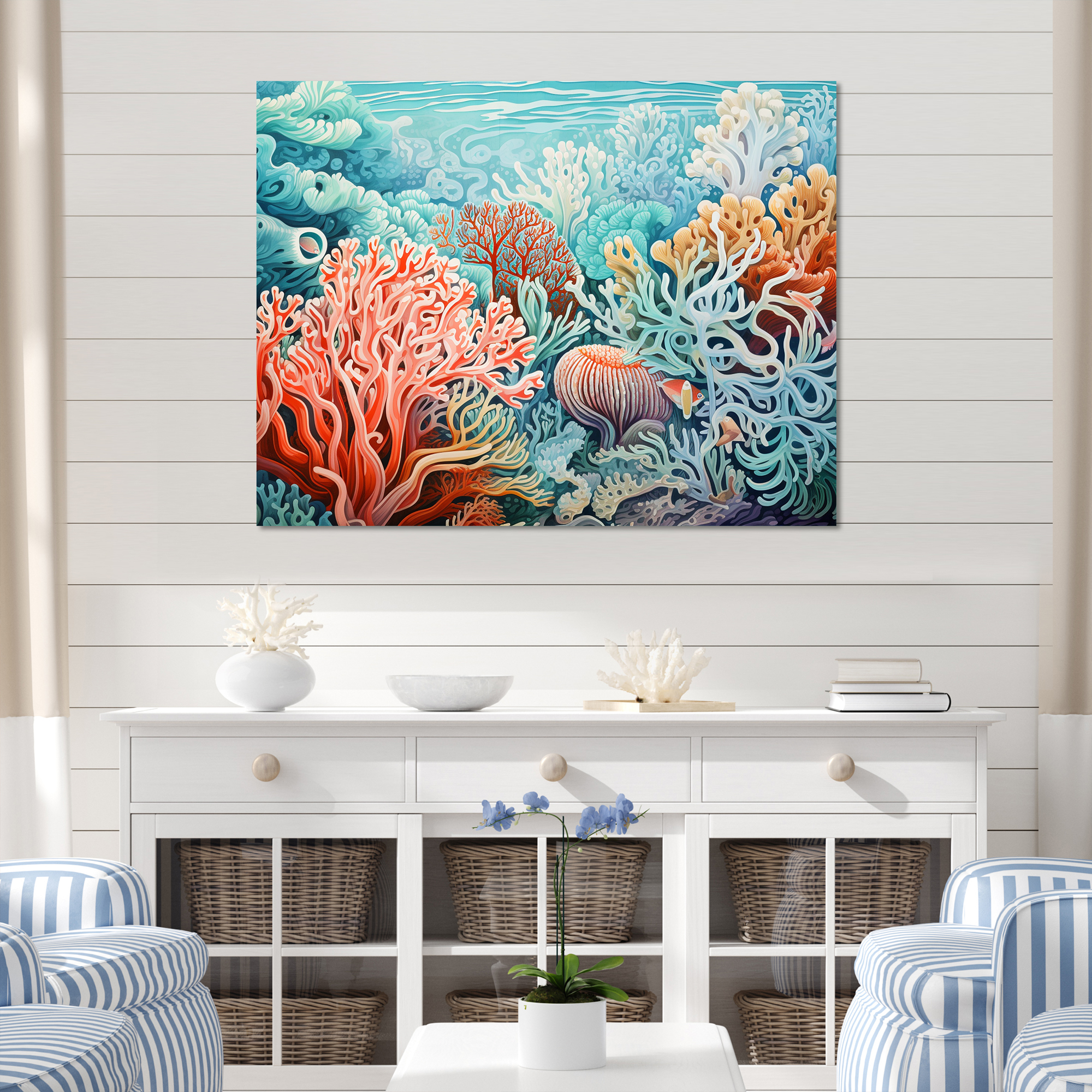 Designart "Gorgonacea'S Coral Realm I" Coastal Coral Under Water Wall ...