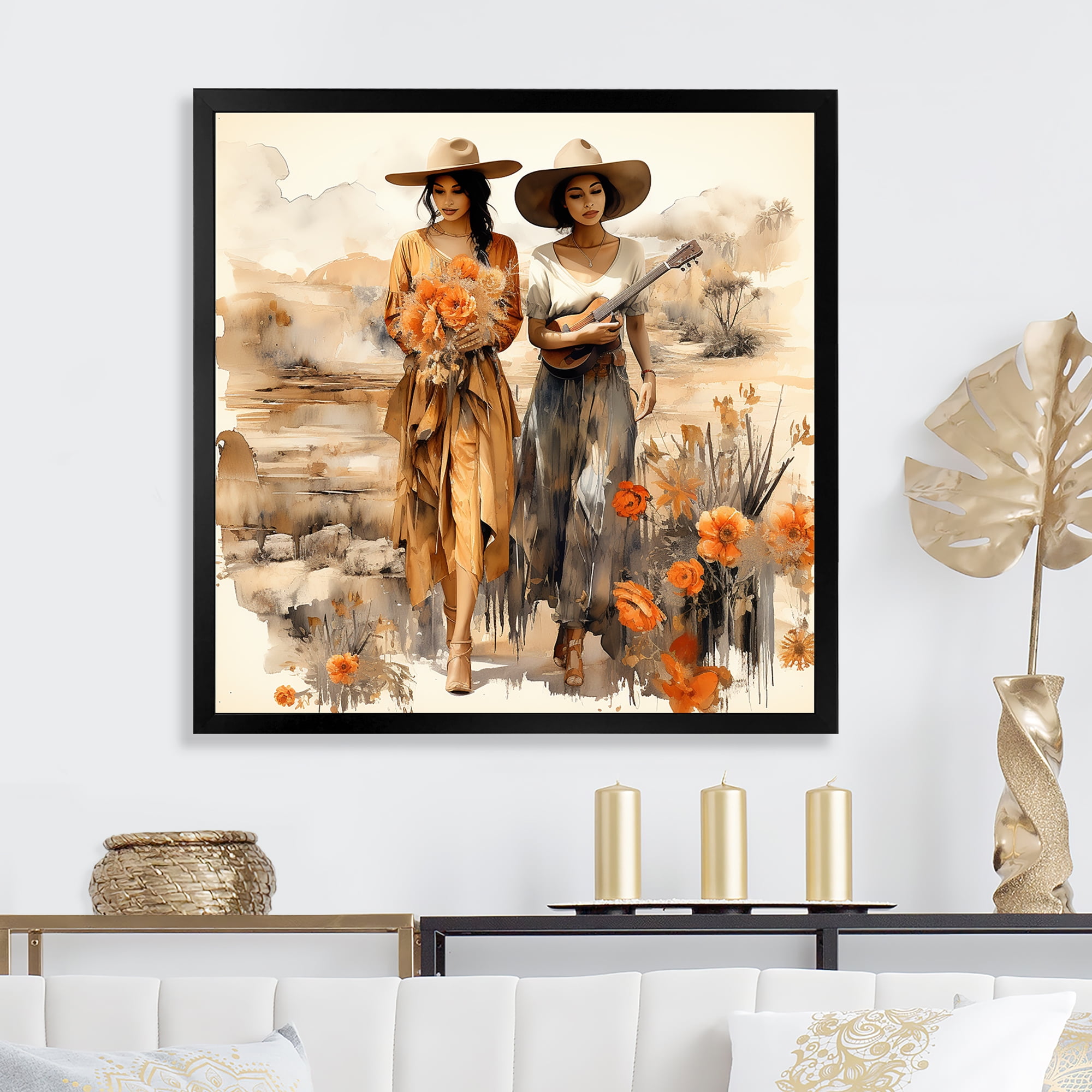 Designart "Grace of Western Cowgirls II" People Framed Wall Art Decor ...
