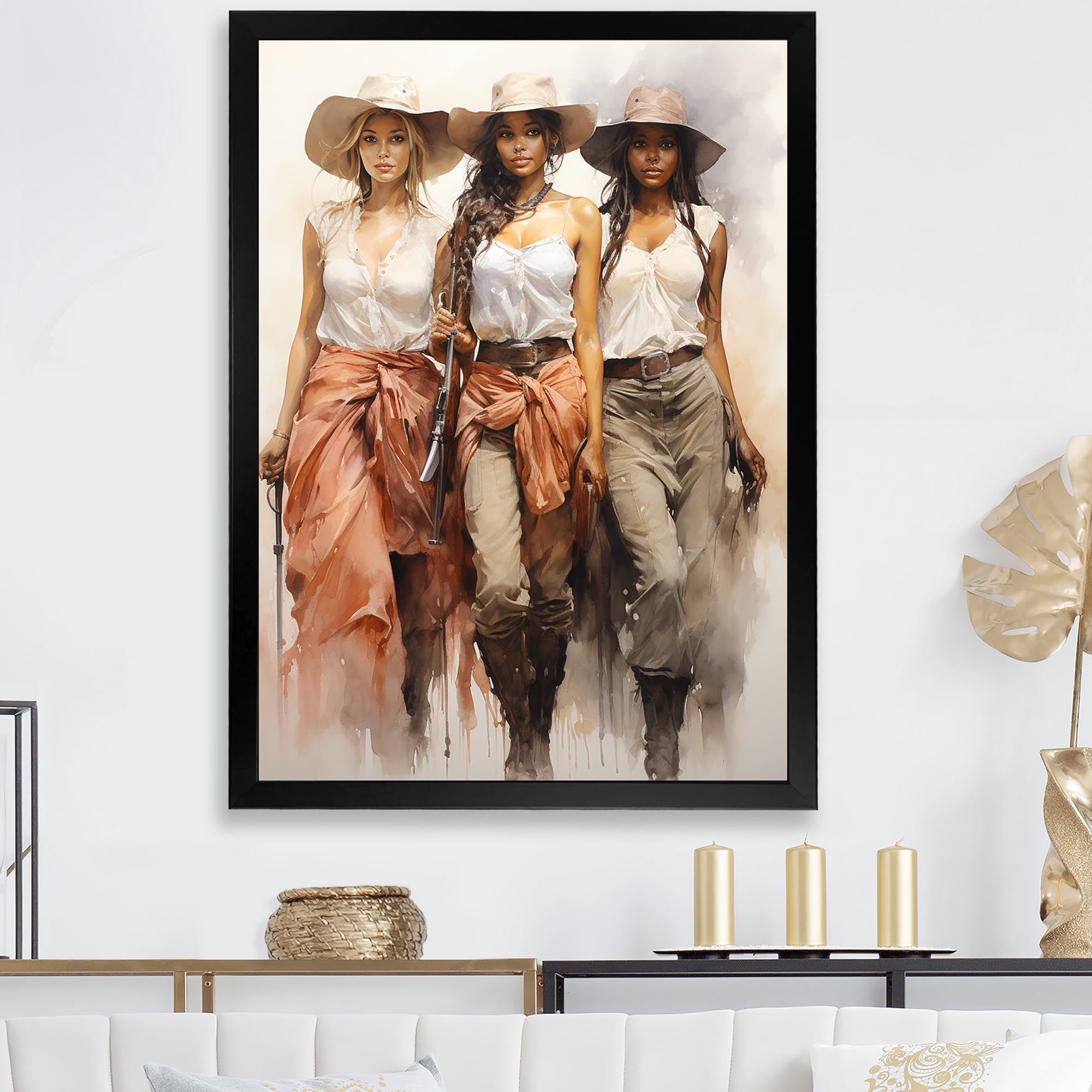 Designart "Grace of Western Cowgirls IV" People Framed Wall Art ...